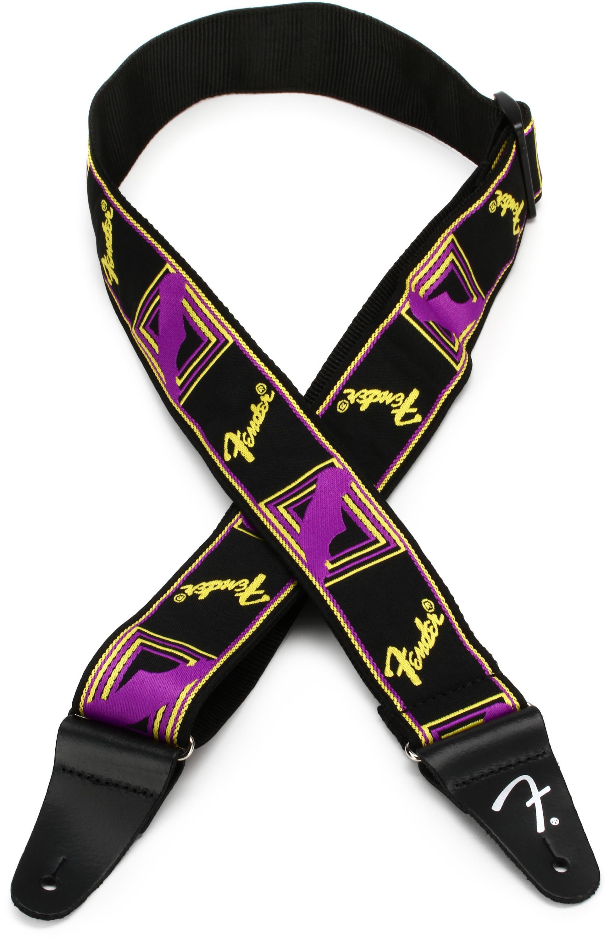Fender Neon Monogram Guitar Strap - Purple/Yellow | Sweetwater