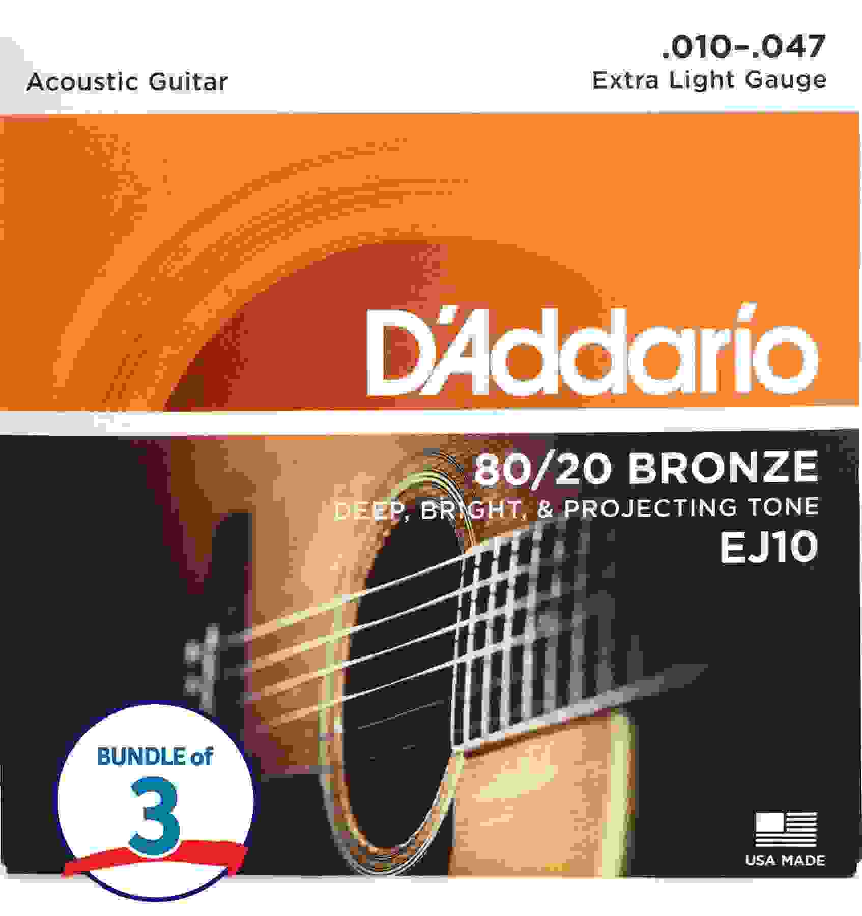 D'Addario EJ10 80/20 Bronze Acoustic Guitar Strings (3 Pack) - .010 ...