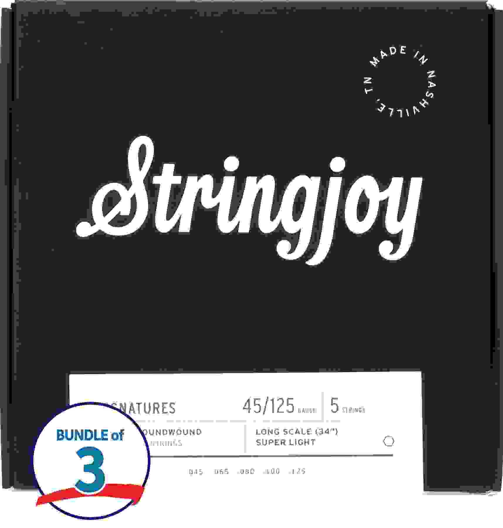 Stringjoy Signatures Nickel-wound Long Scale 5-string Bass Strings (3 Pack) - Super Light Gauge ...