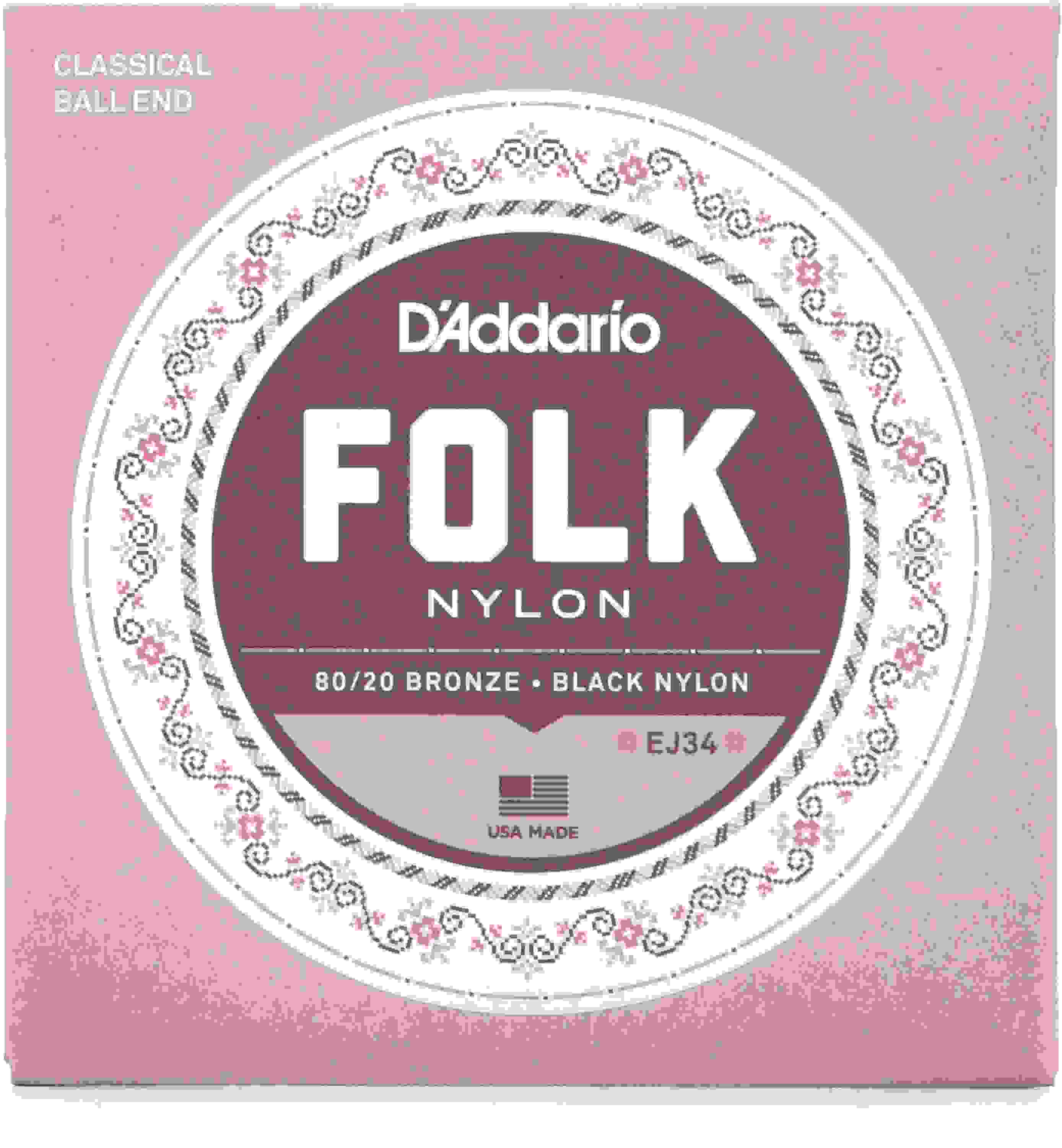 D'Addario Folk Nylon 80/20 Bronze/Black Nylon Classical Ball-end Guitar ...