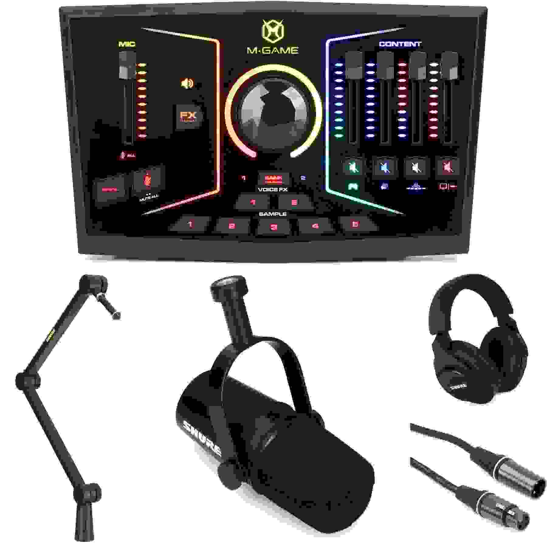 M-Game RGB Dual Mixer and Shure MV7X Streaming Bundle | Sweetwater