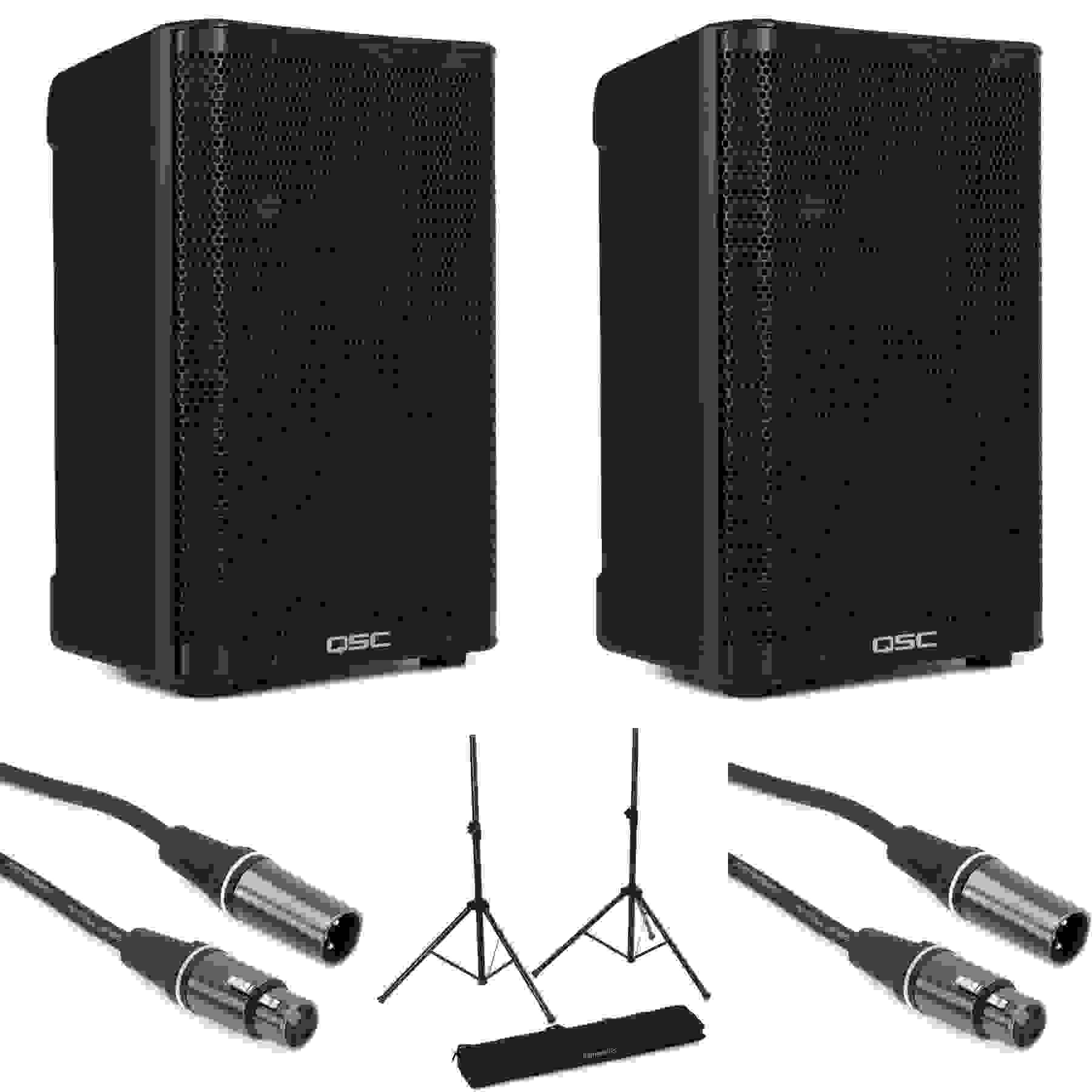 QSC CP8 1000W 8 inch Powered Speaker Pair with Stands and Cables ...