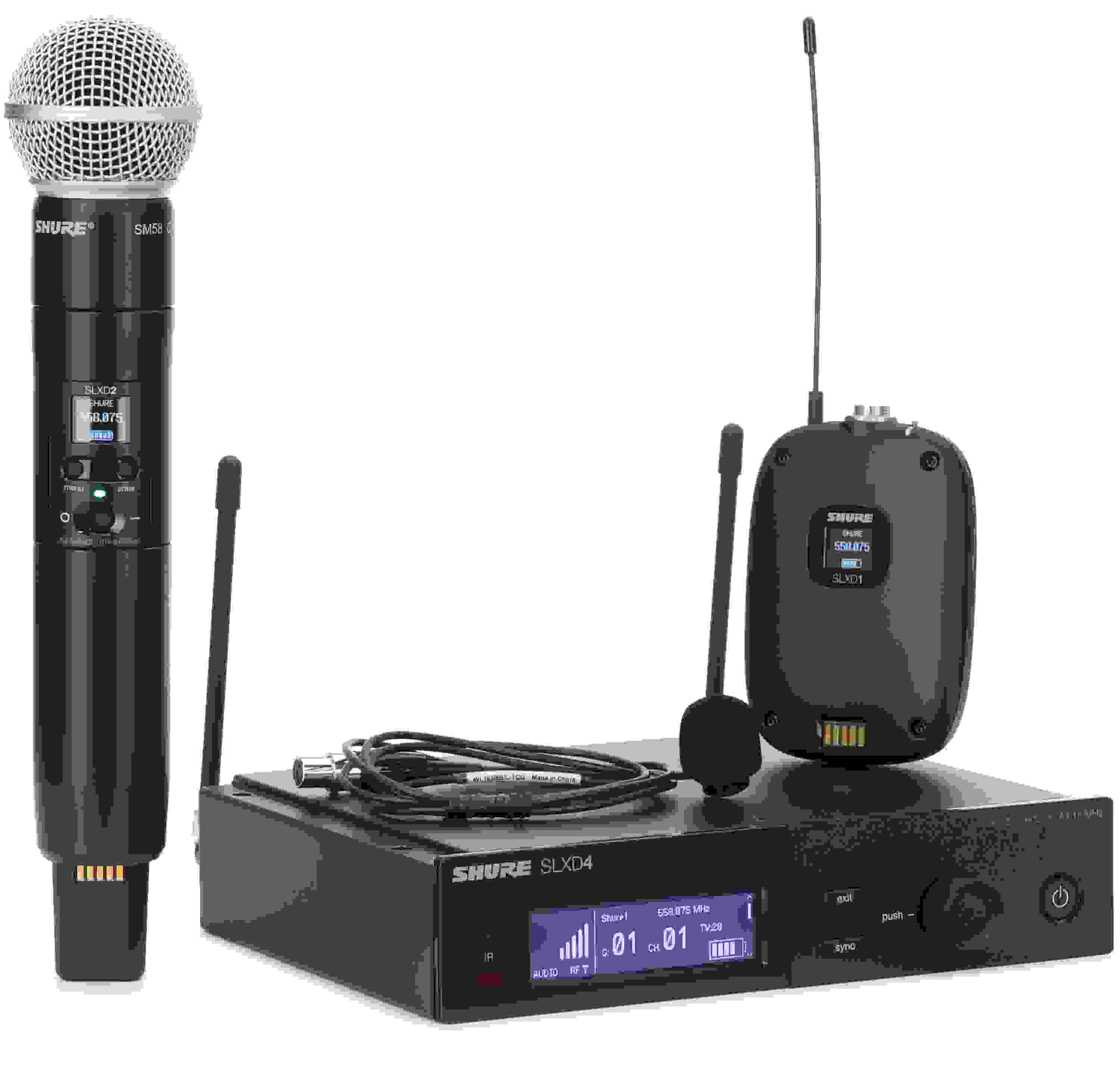 Shure SLXD124/85M Wireless Handheld and Lavalier Microphone Combo System - J52 Band | Sweetwater