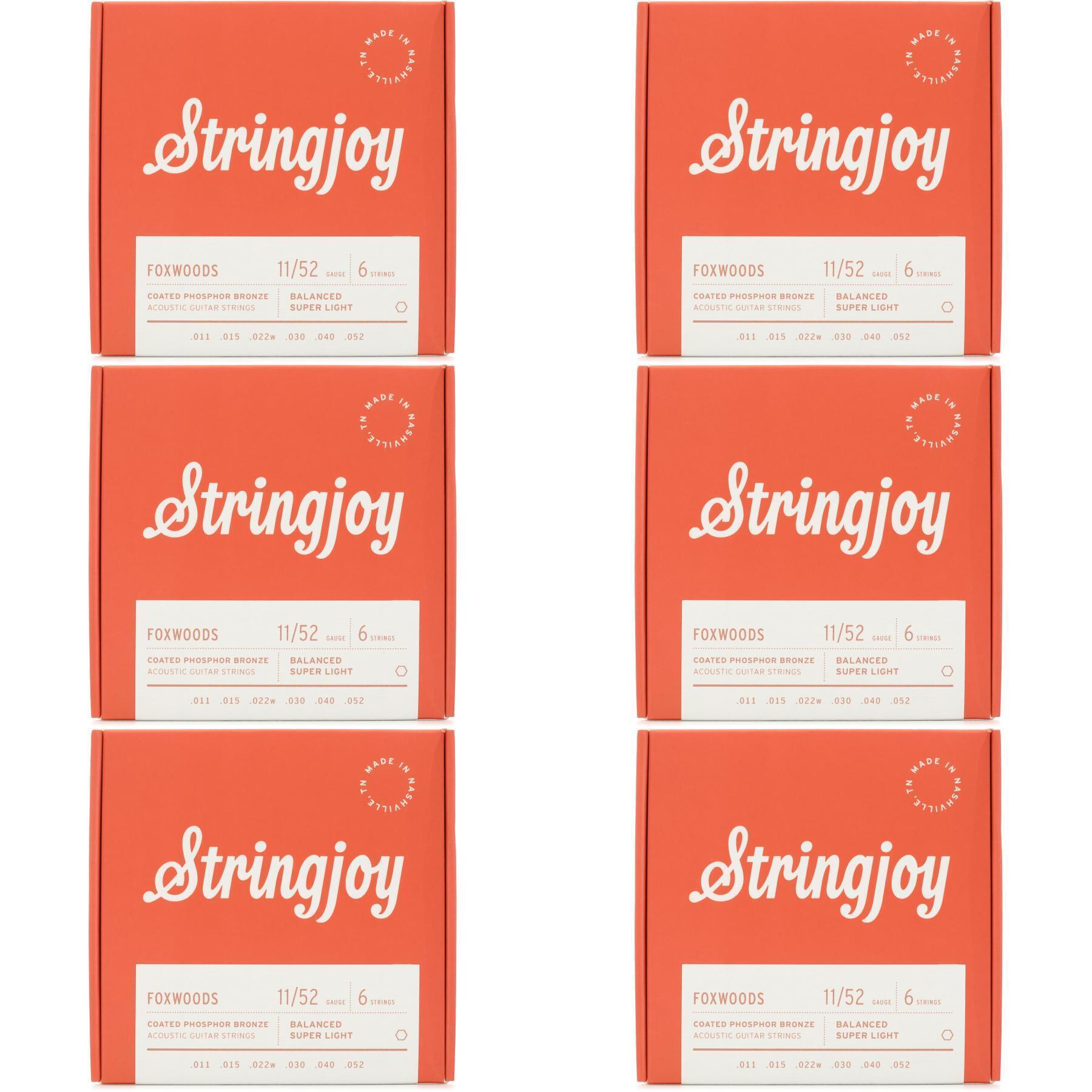 Stringjoy Foxwoods Coated Phosphor Bronze Acoustic Guitar Strings - Super Light Gauge (6-Pack ...