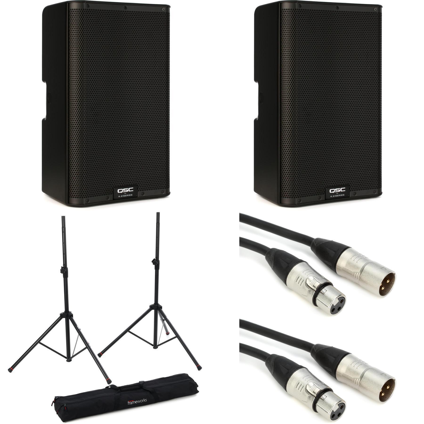 QSC K10.2 Powered Speaker Pair with Stands and Cables | Sweetwater