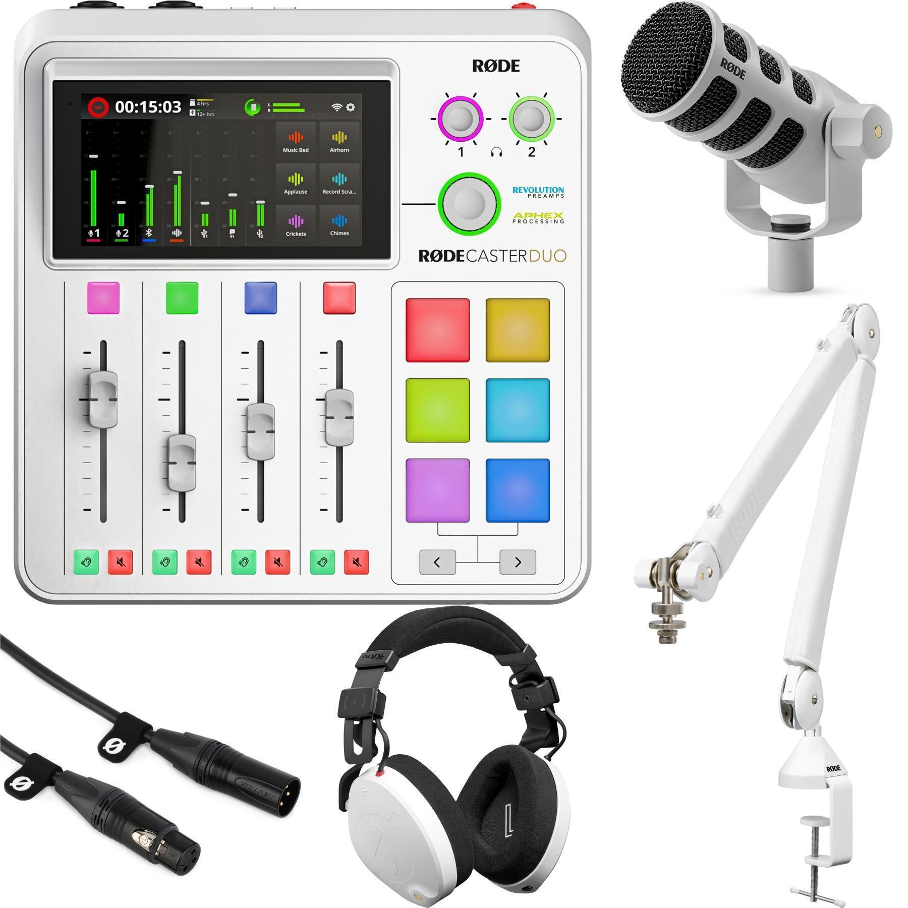 Rode RodeCaster Duo Streaming Mixer and PodMic Solo Bundle - White ...