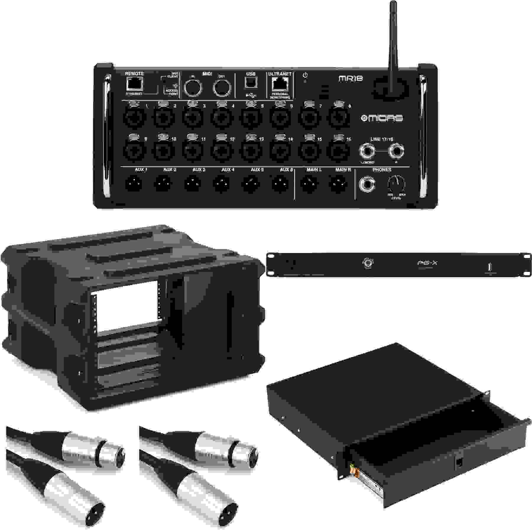 Midas MR18 18-channel Tablet-controlled Digital Mixer Rack Case Bundle ...