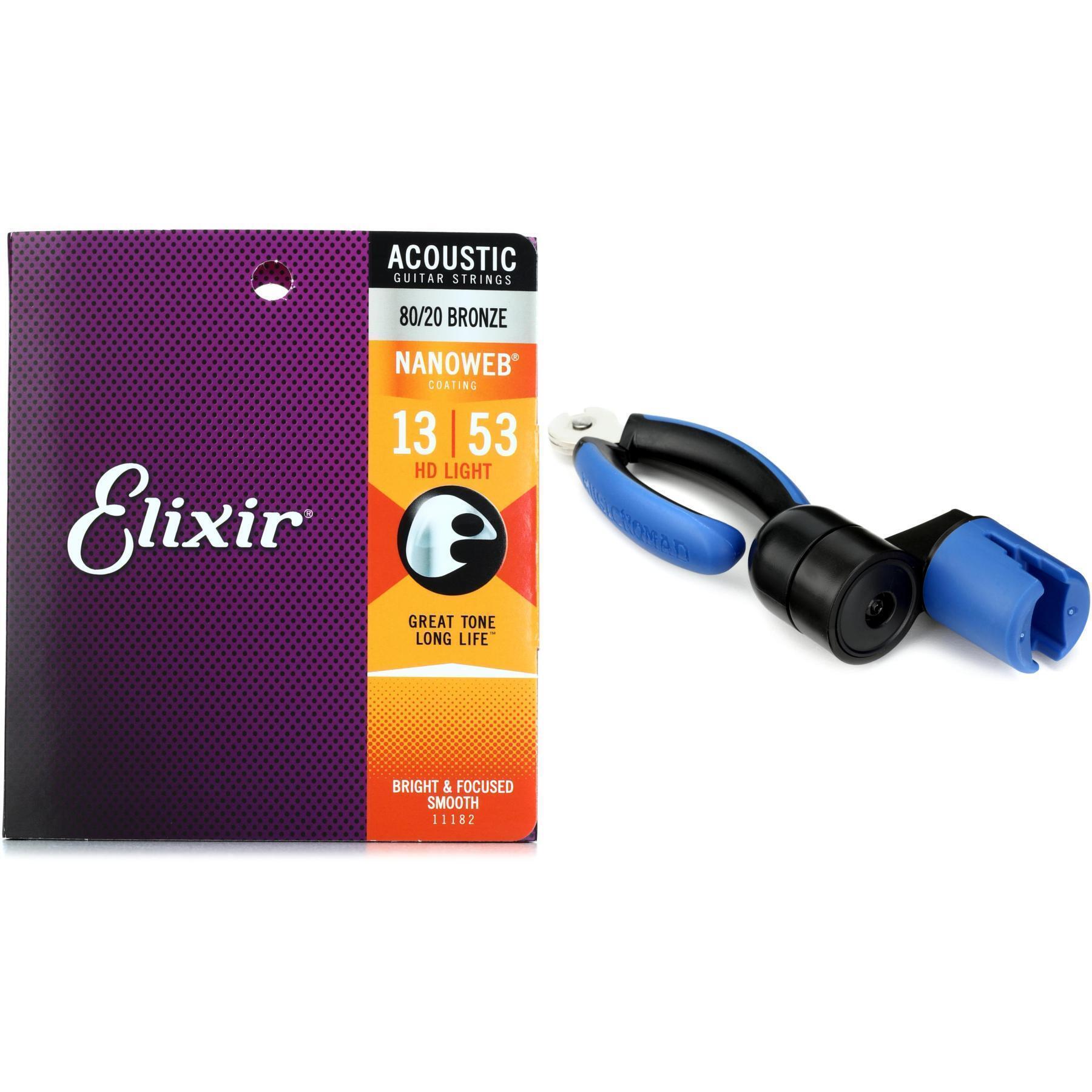 Elixir Strings 11182 Nanoweb 80/20 Acoustic Guitar Strings with String ...