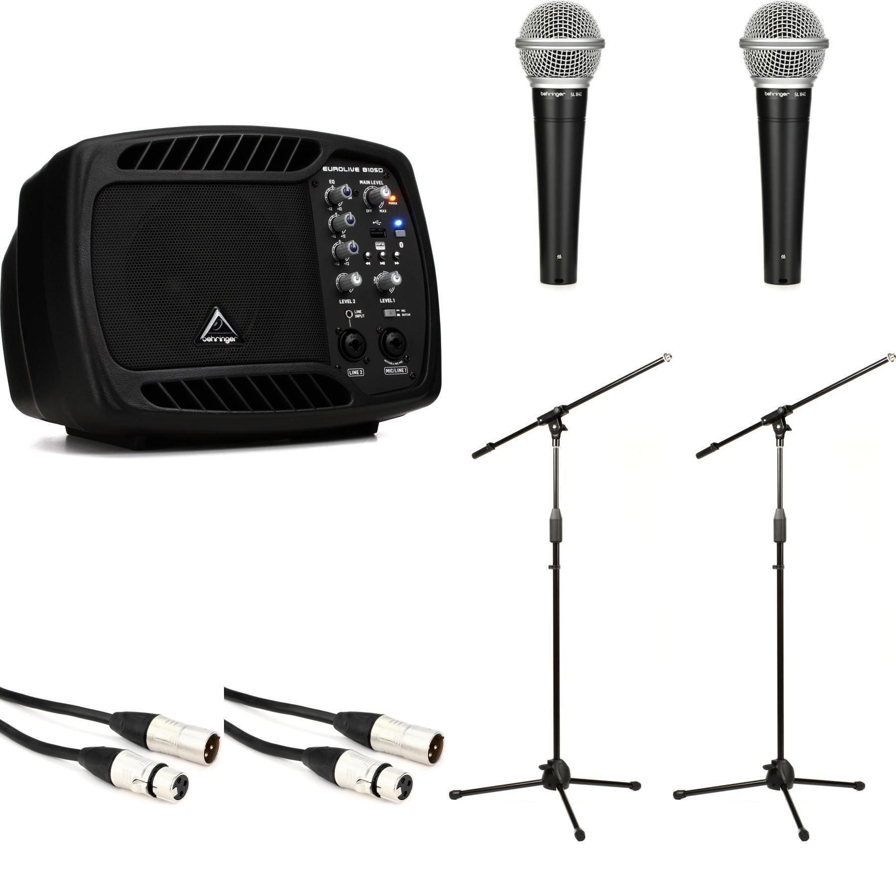 Behringer B105D 50W 5 inch Powered Monitor Speaker and Dual Mic Bundle ...