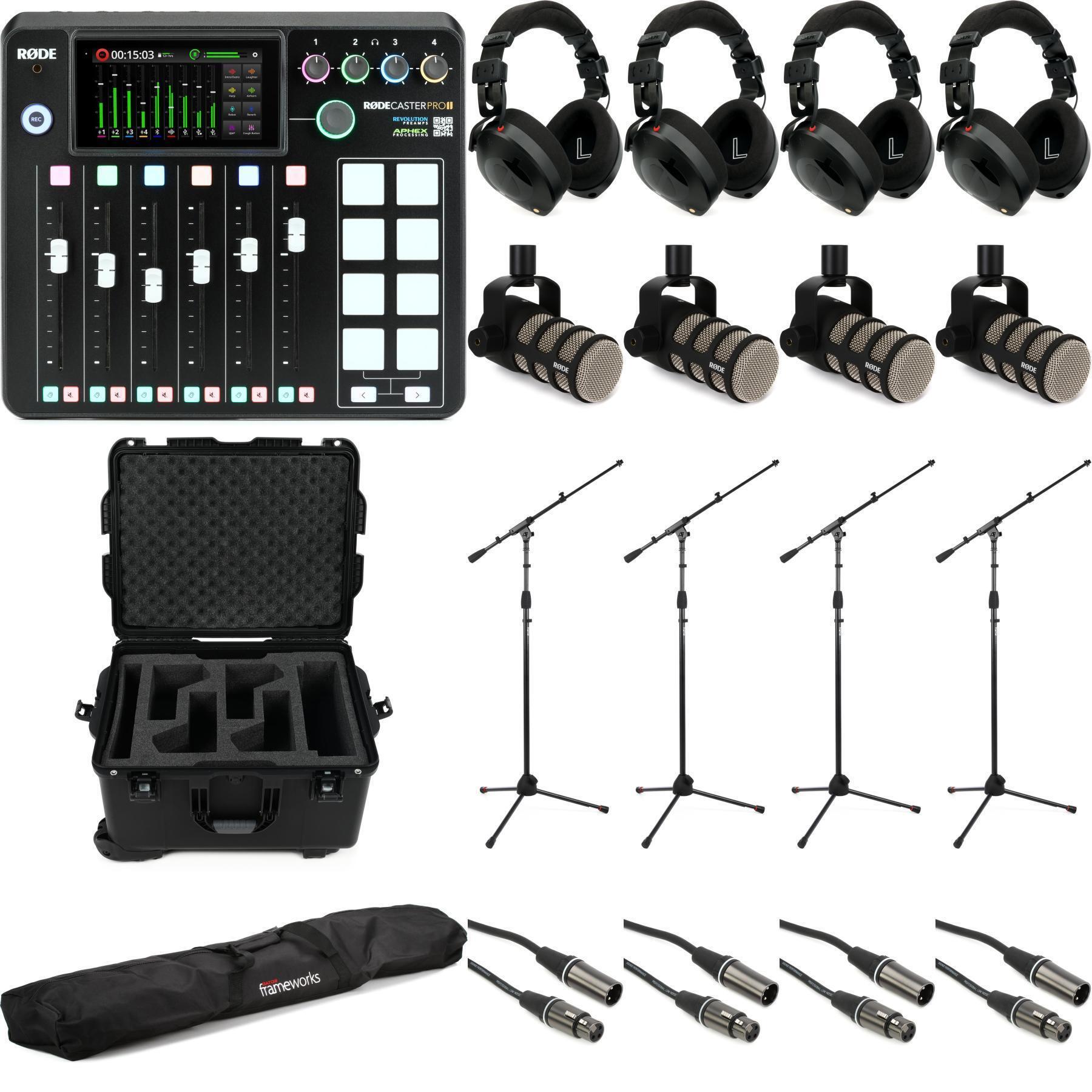 Rode Rodecaster Pro II and PodMic 4 Person Mobile Podcast Kit - Hard ...