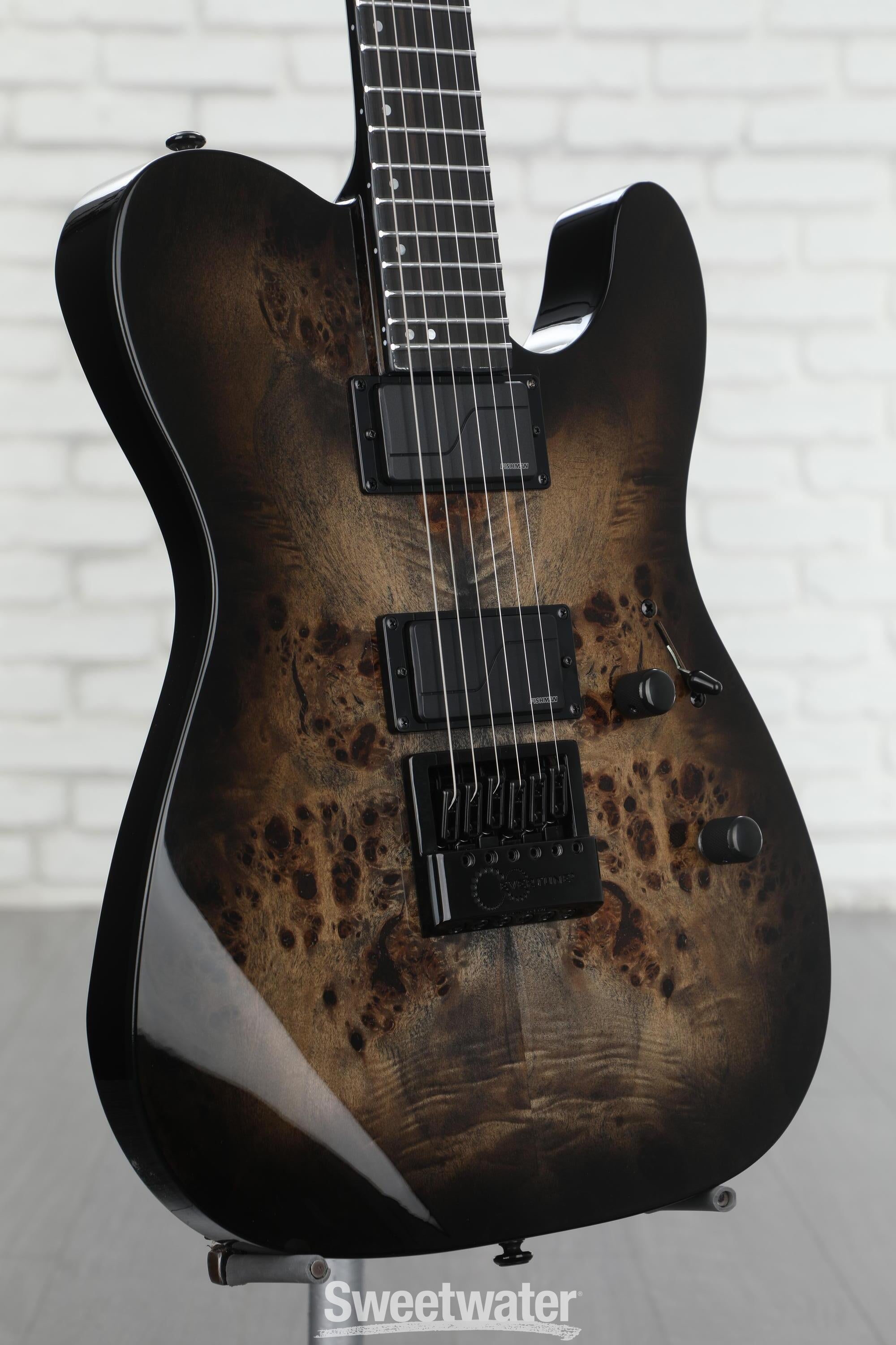ESP LTD TE-1000 EverTune Electric Guitar - Burled Poplar Charcoal Burst ...