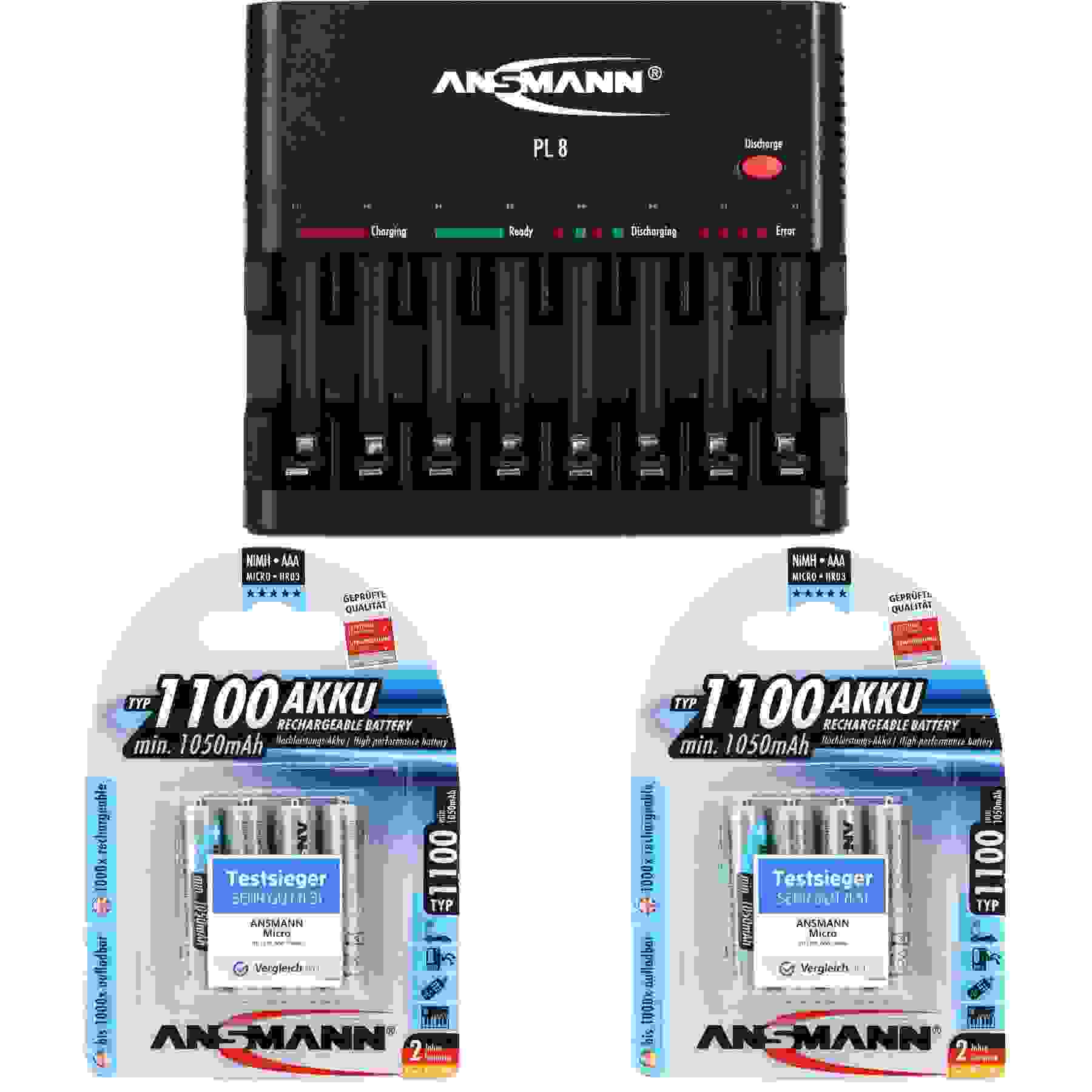 Ansmann Powerline 8 Battery Charger with Rechargeable AAA Batteries | Sweetwater