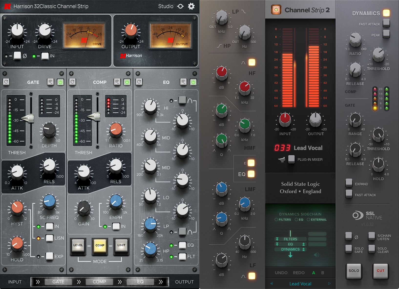 Solid State Logic Channel Strip 2 and Harrison 32Classic Channel Strip ...