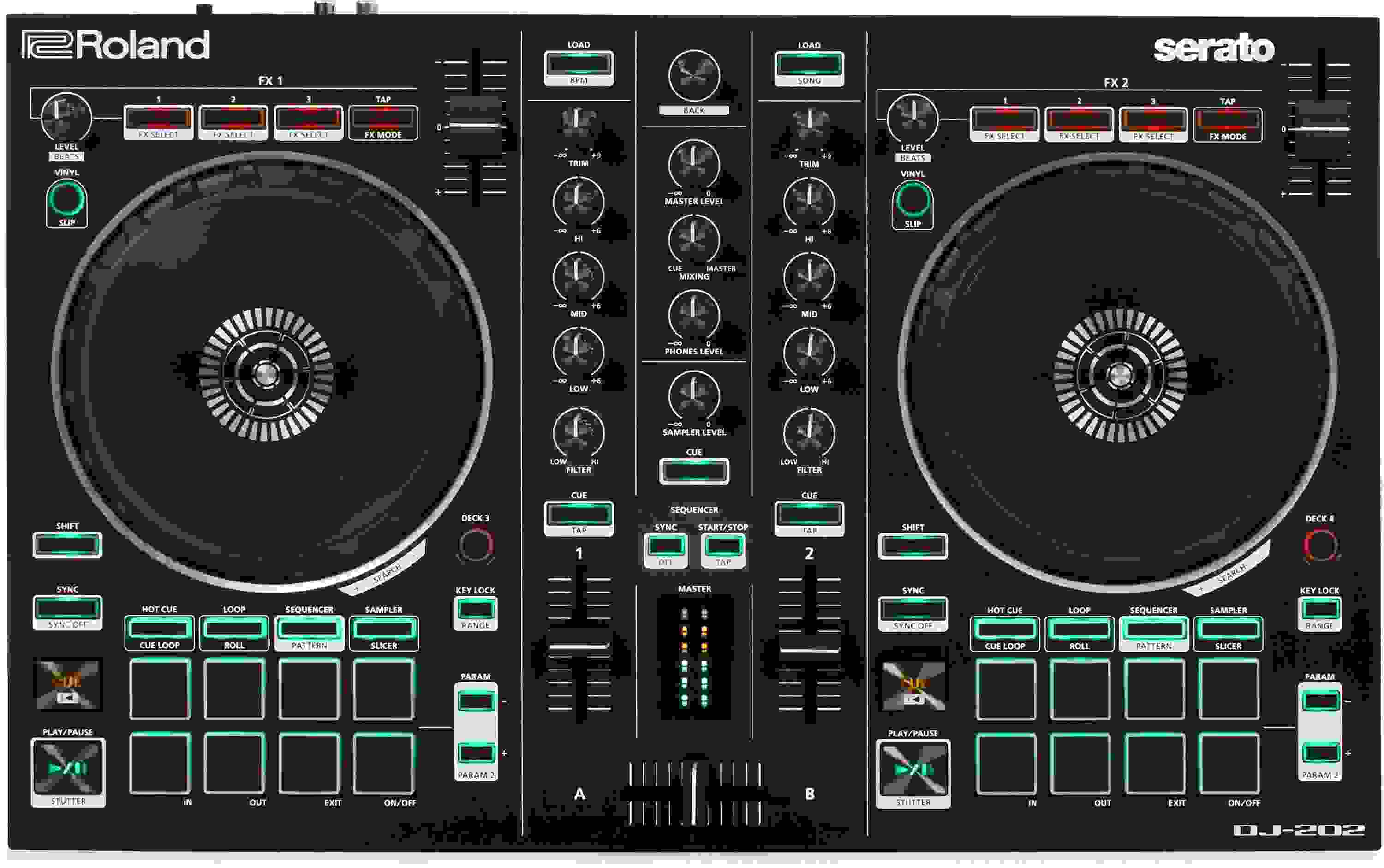 Roland DJ-202 4-deck Serato DJ Controller with Drum Machine | Sweetwater