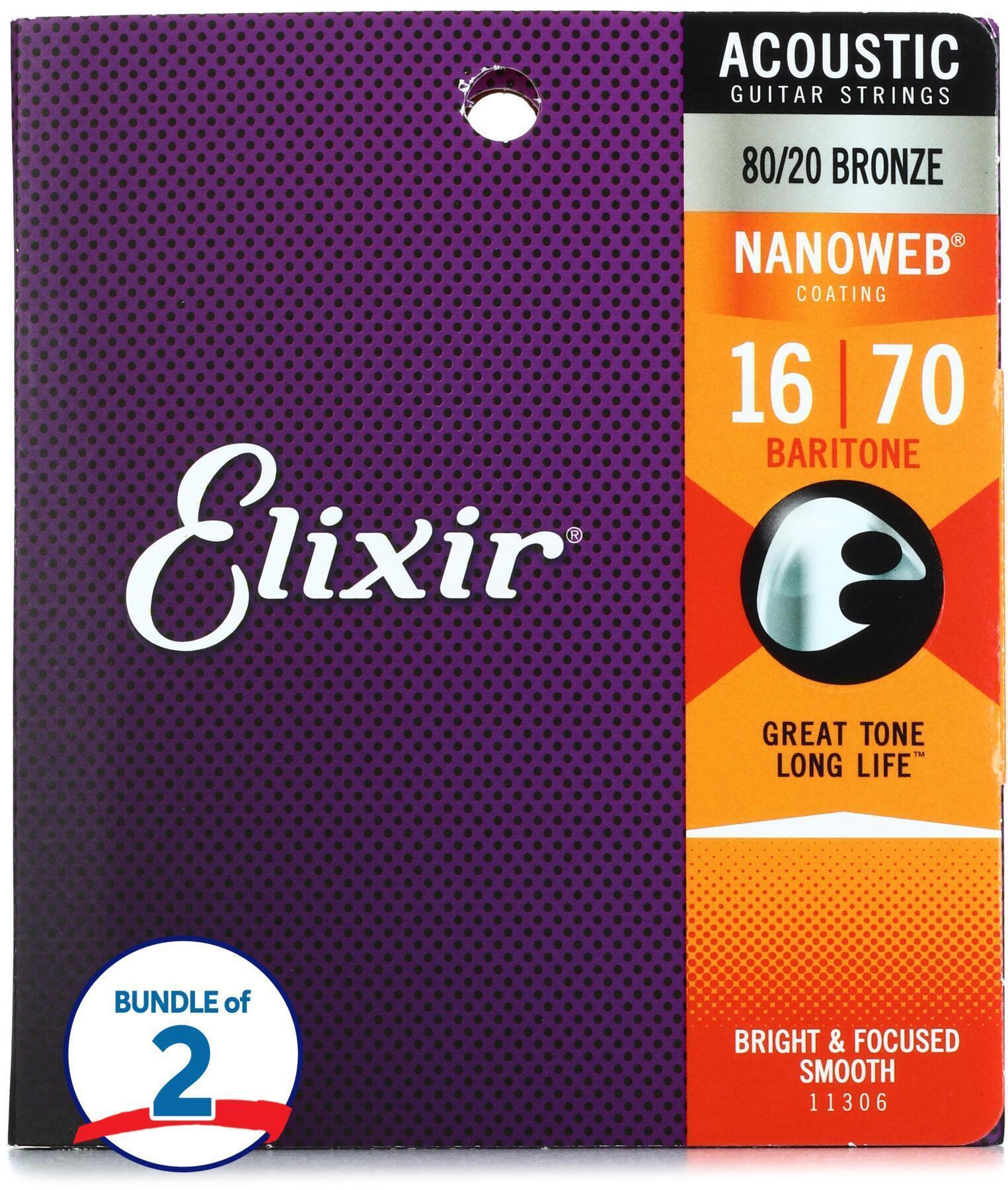 Elixir Strings 11306 Nanoweb 80/20 Acoustic Baritone Guitar Strings ...