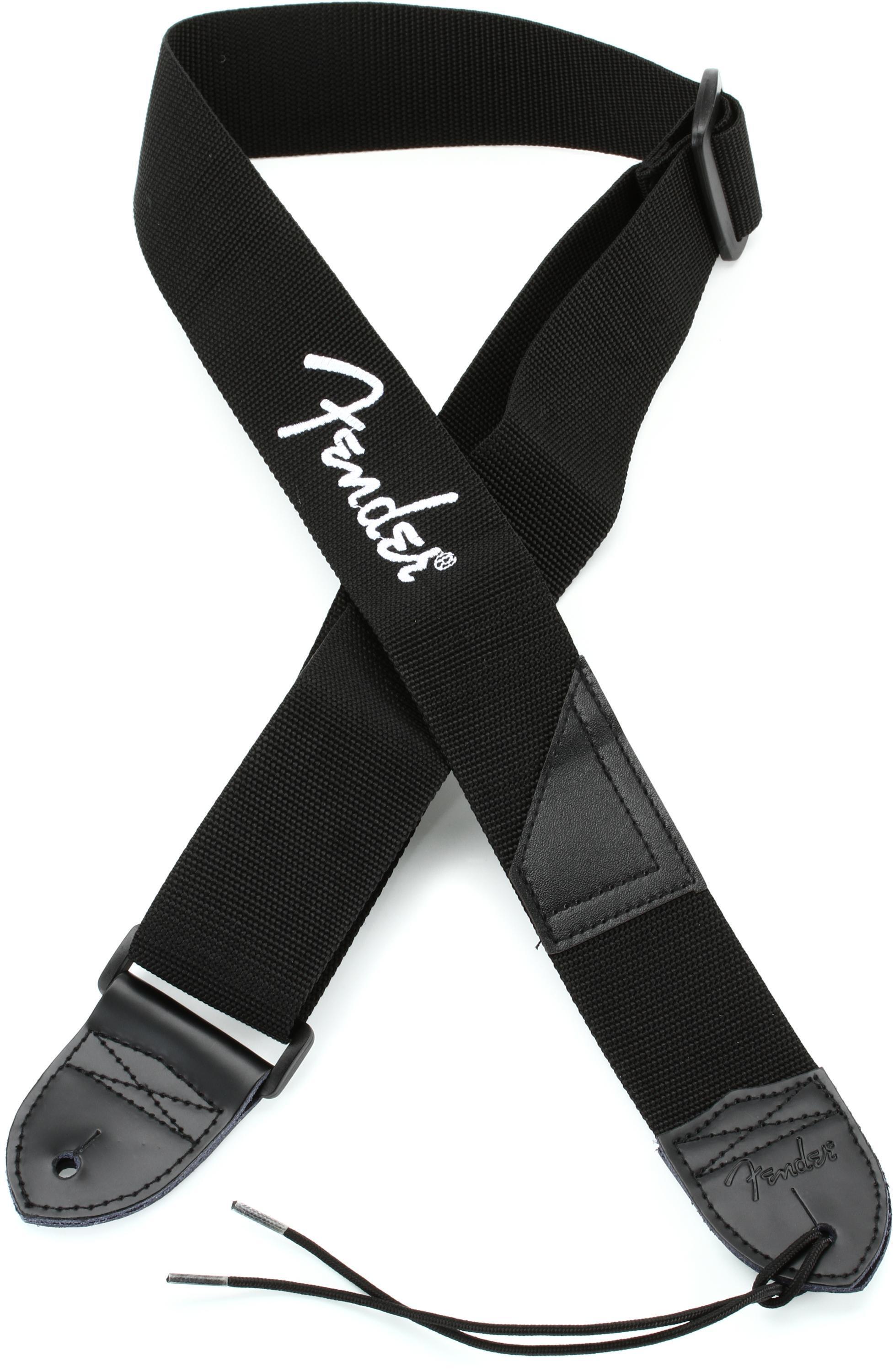 Fender 2-inch Polyester Logo Strap - Black with White Logo | Sweetwater