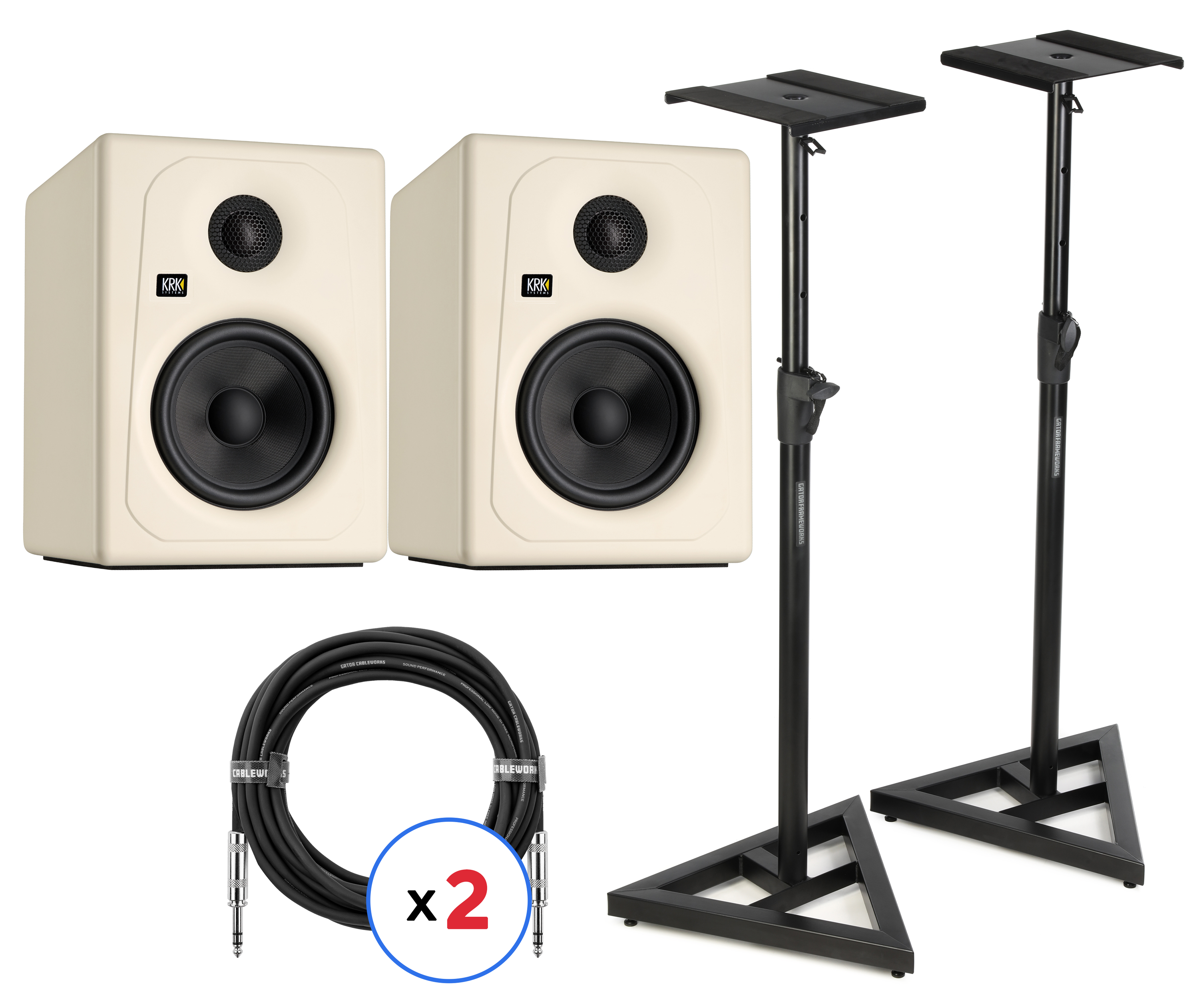 KRK Kreate 5 Powered Studio Monitor Pair with Stands and Cables - Latte | Sweetwater