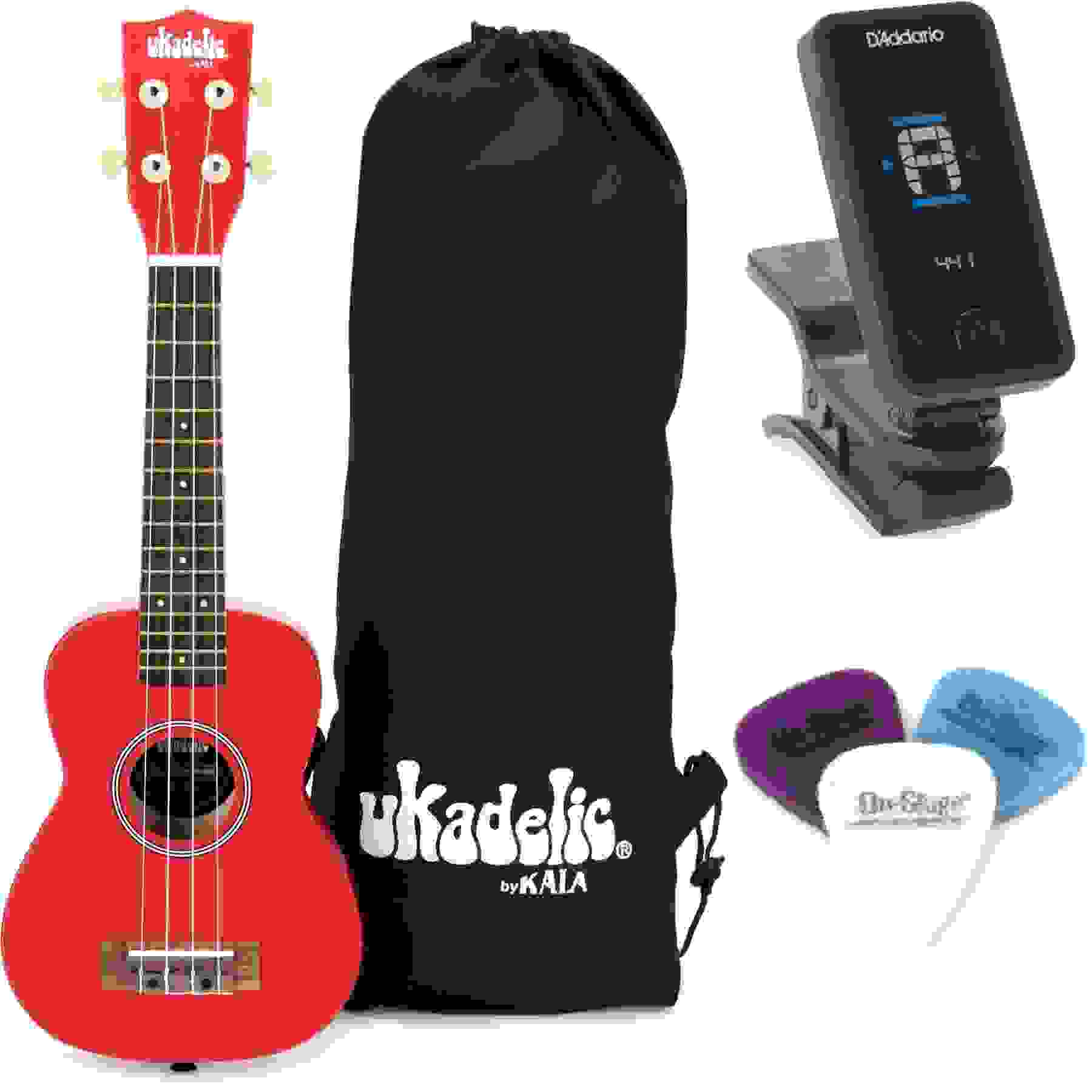 Kala Ukadelic Soprano Ukulele Essentials Bundle - Cherry Bomb | Sweetwater