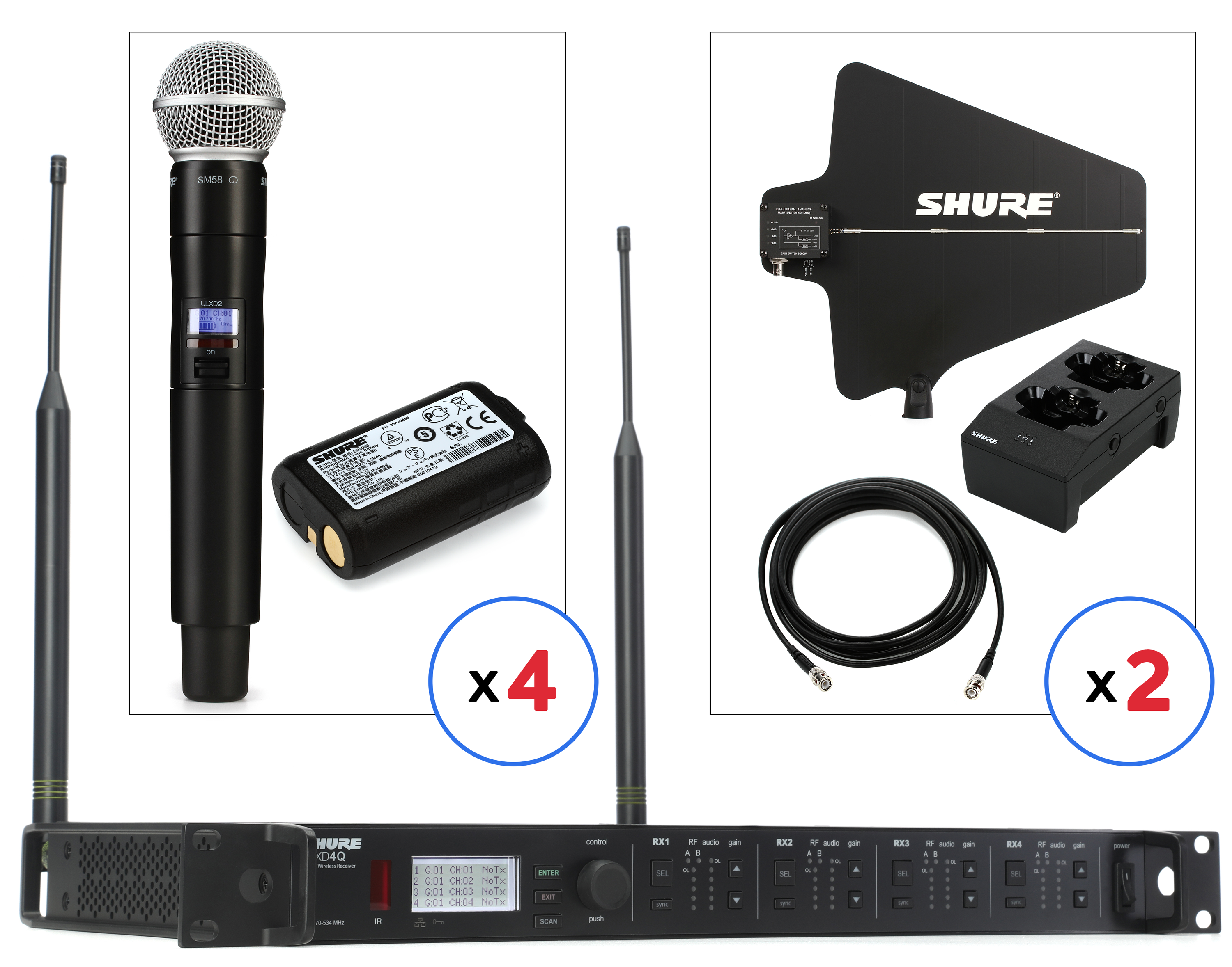 Shure ULXD4Q 4-channel Handheld Wireless Bundle - G50 Band | Sweetwater