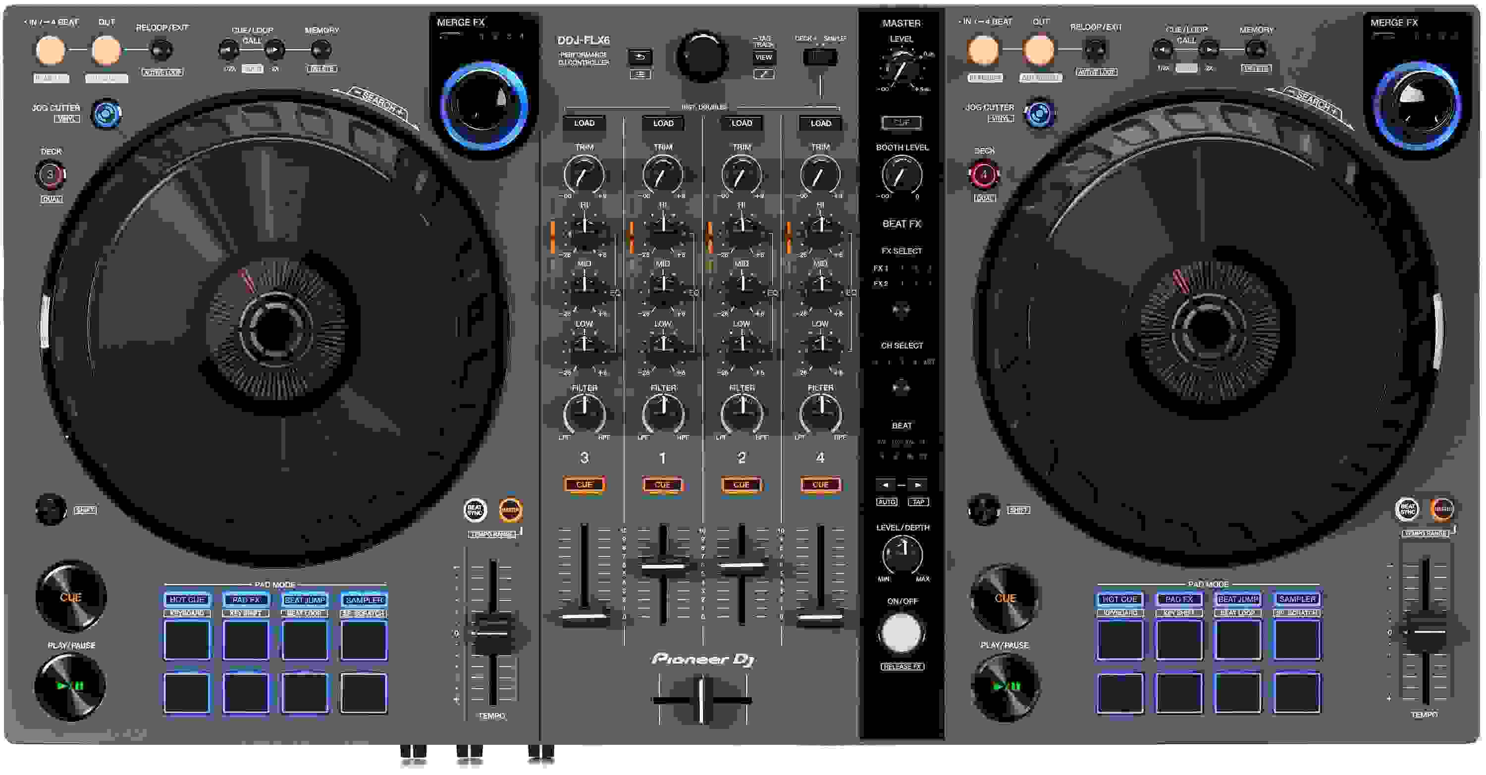 Pioneer DJ DDJ-FLX6-GT 4-deck Rekordbox and Serato DJ Controller ...