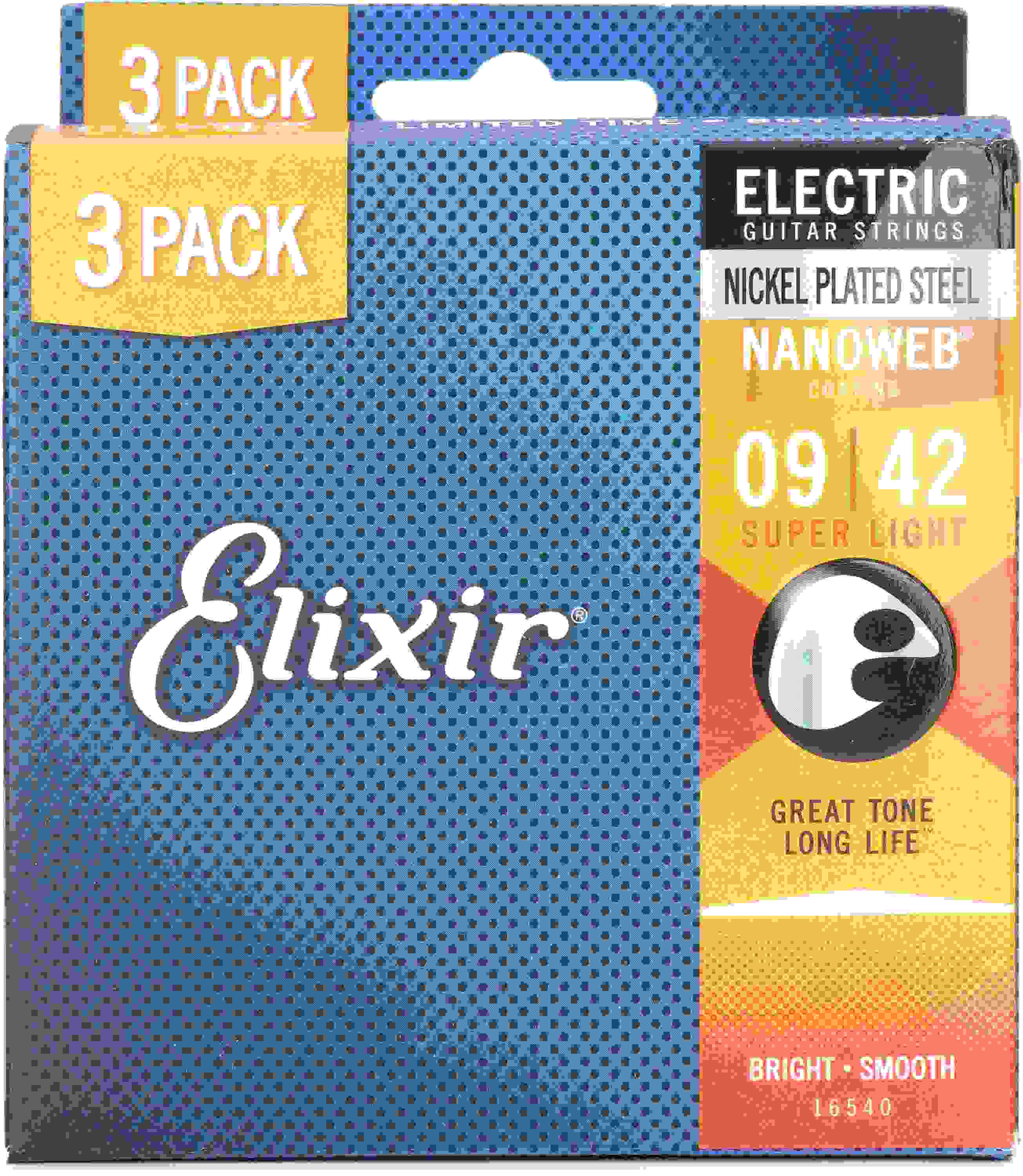 Elixir Strings 16540 Nanoweb Electric Guitar Strings - .009-.042 Super Light 3-pack | Sweetwater
