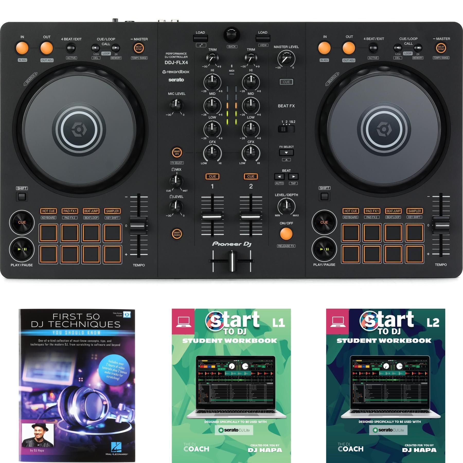 Pioneer DJ DDJ-FLX4 2-deck Rekordbox and Serato DJ Controller with Hal Leonard Start to DJ ...