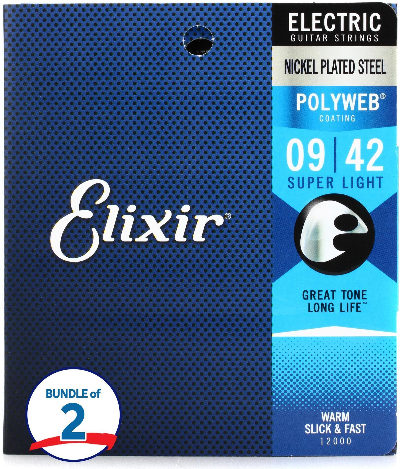 Elixir Strings 12000 Polyweb Electric Guitar Strings - .009-.042 Super ...