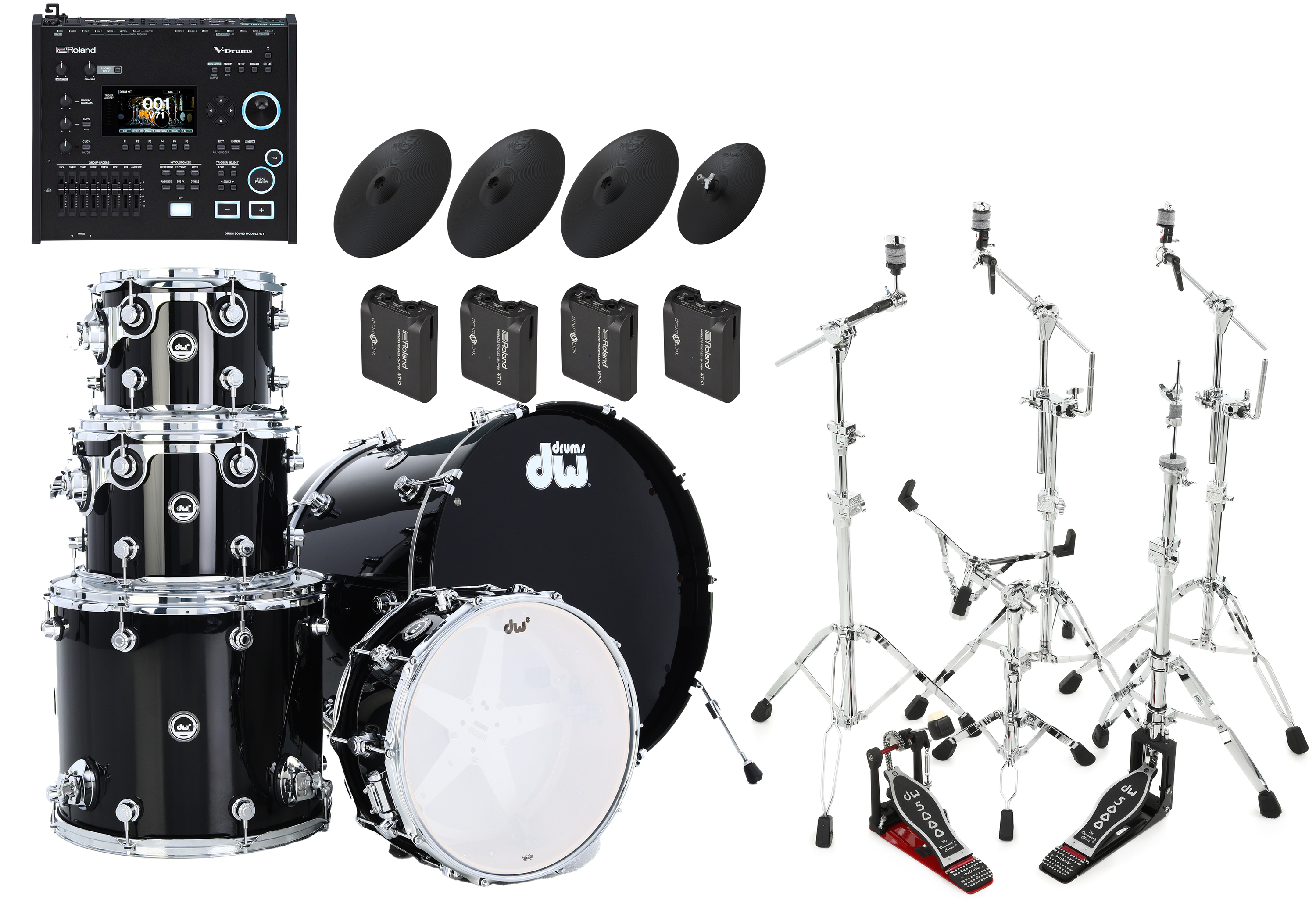 DW DWe 5-piece Drum Kit Bundle with Roland Electronic Cymbals, V71 ...