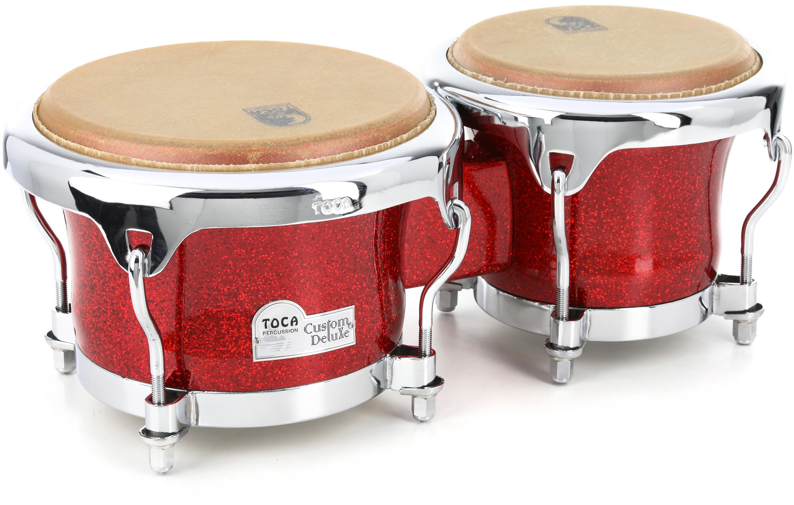 Toca Percussion Custom Deluxe Fiberglass Bongos - Red Sparkle | Sweetwater