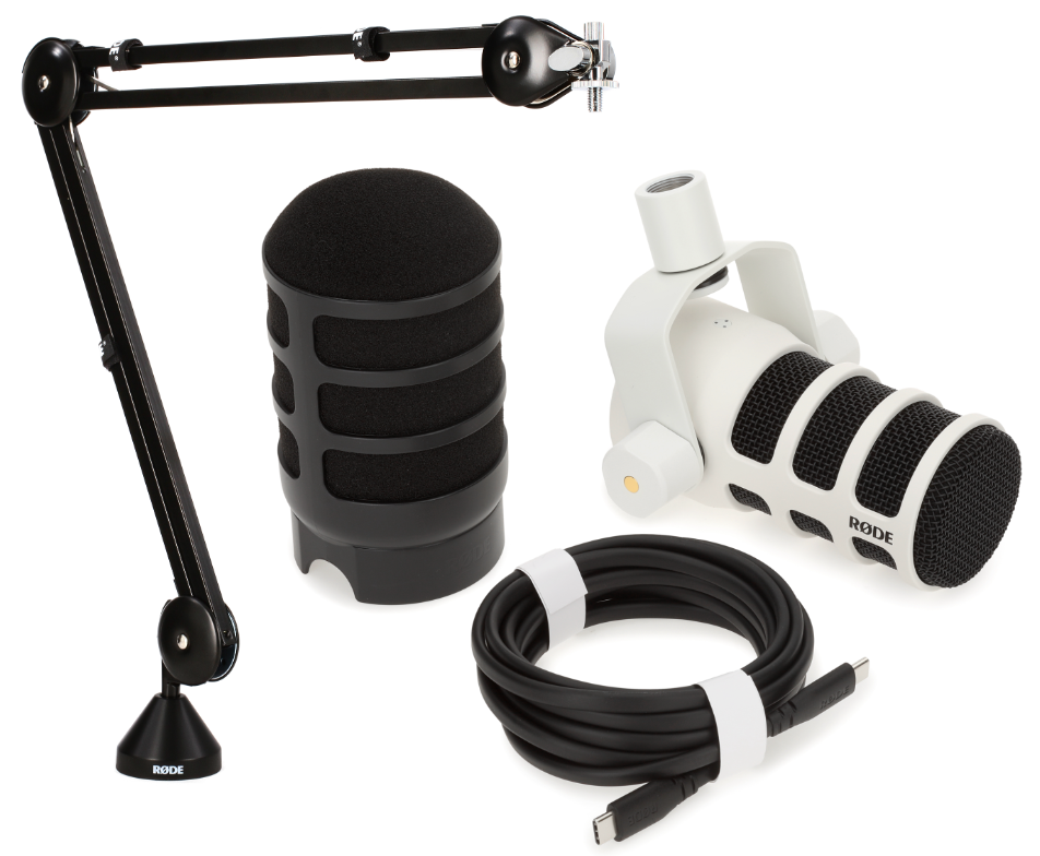 Rode PodMic USB Dynamic Broadcast Microphone with Boom Arm - White ...