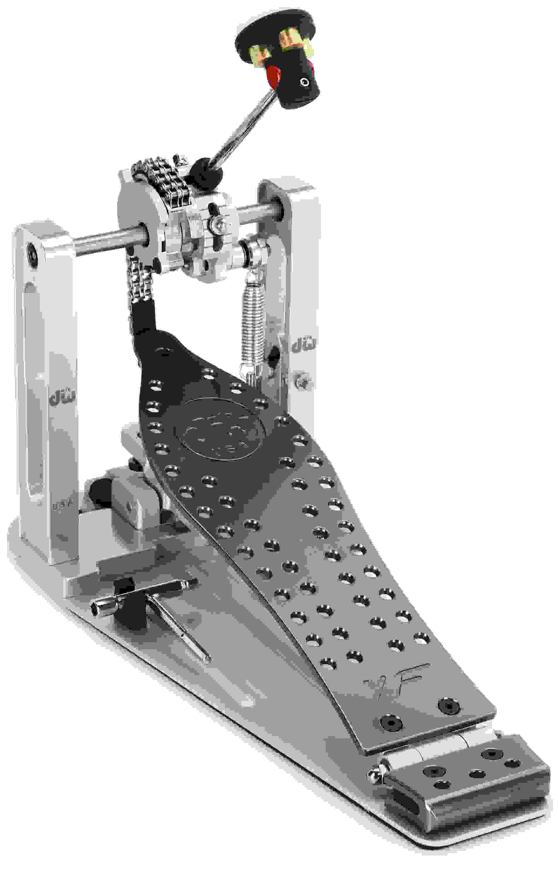 DW DWCPMCDXF MCD Machined Chain Drive Single Bass Drum Pedal with Extended Footboard - Polished ...