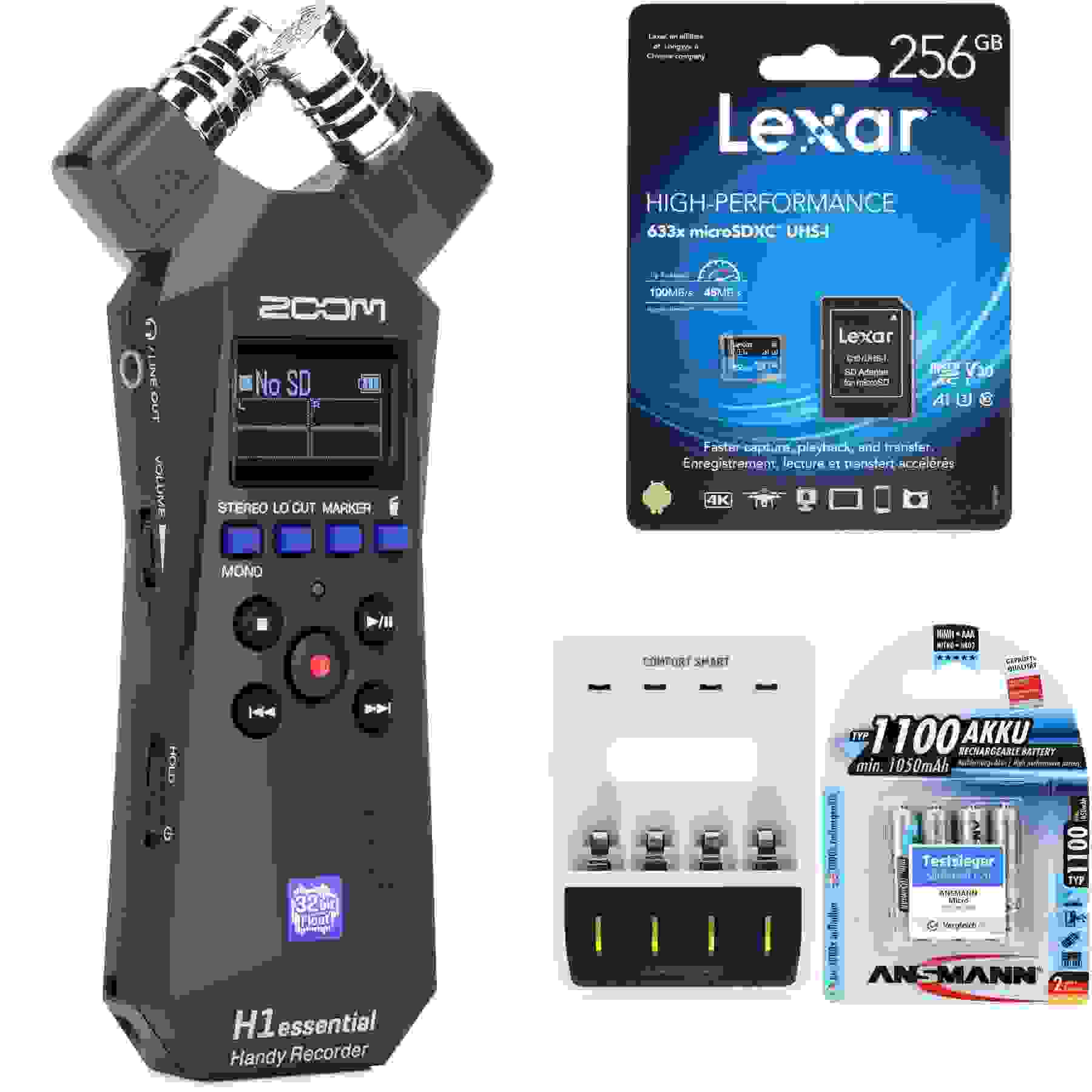Zoom H1Essential Portable Recorder with MicroSDXC Card and Rechargable ...