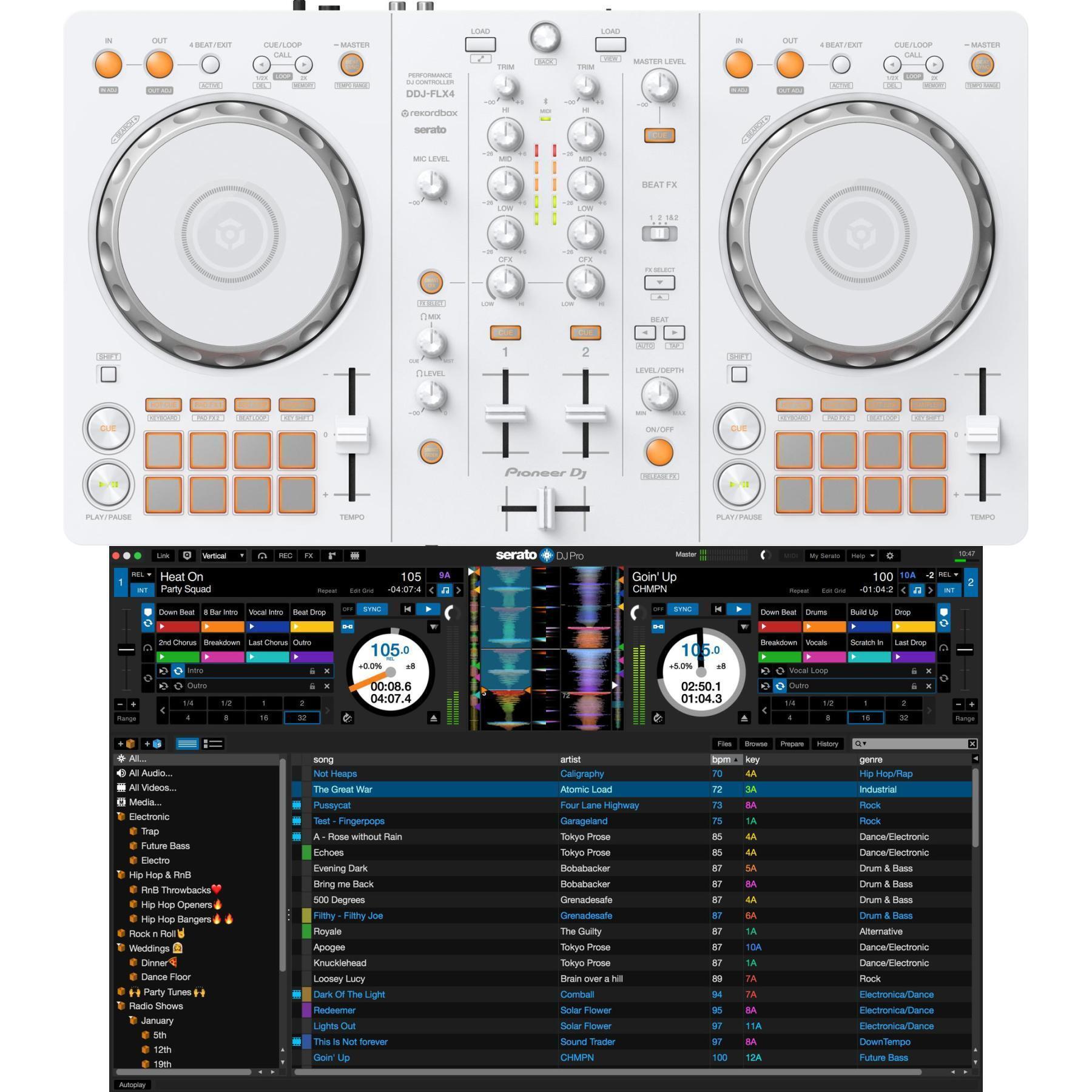 Pioneer DJ DDJ-FLX4 2-deck rekordbox and Serato DJ Controller with Serato DJ Pro Software ...