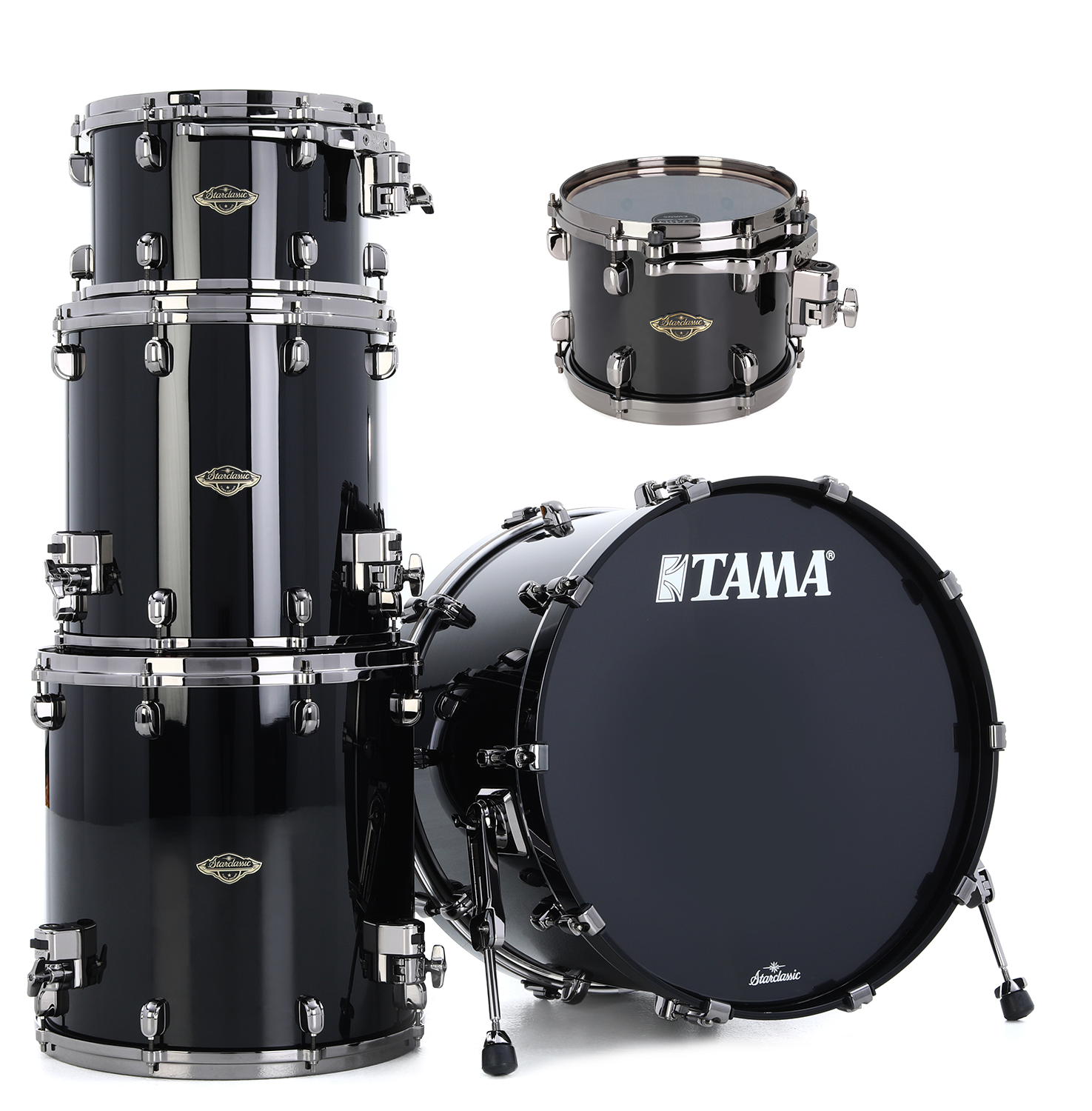 Tama Starclassic Walnut/Birch 5-piece Shell Pack - Piano Black with Black Nickel Hardware ...