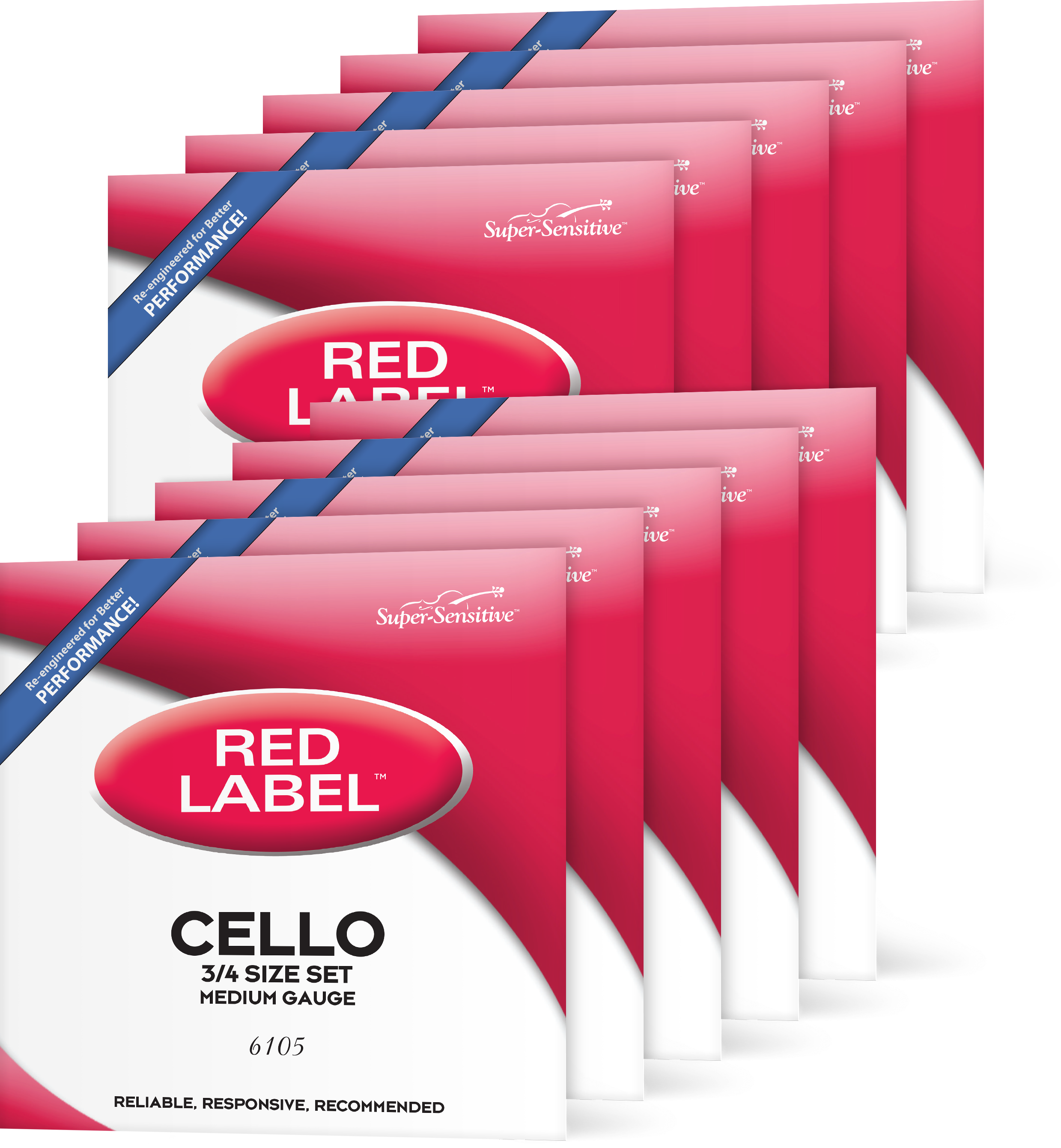 Super-Sensitive 6105 Red Label Cello String Set - 3/4 Size, 10-pack ...
