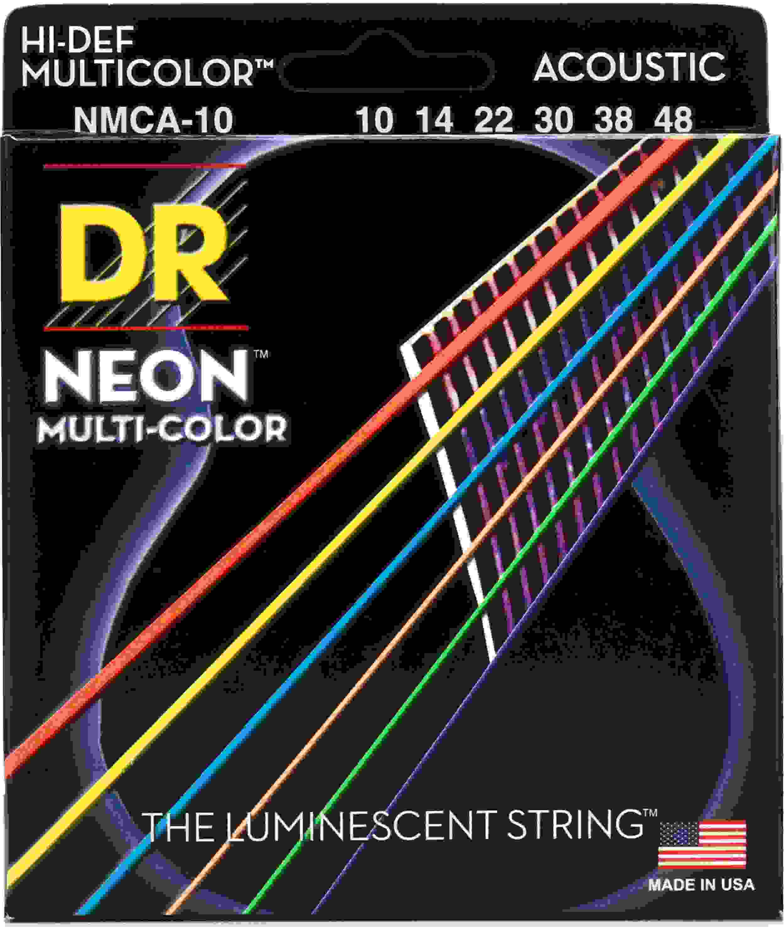 DR Strings NMCA-10 Hi-Def Neon Multi-Color K3 Coated Acoustic Guitar ...