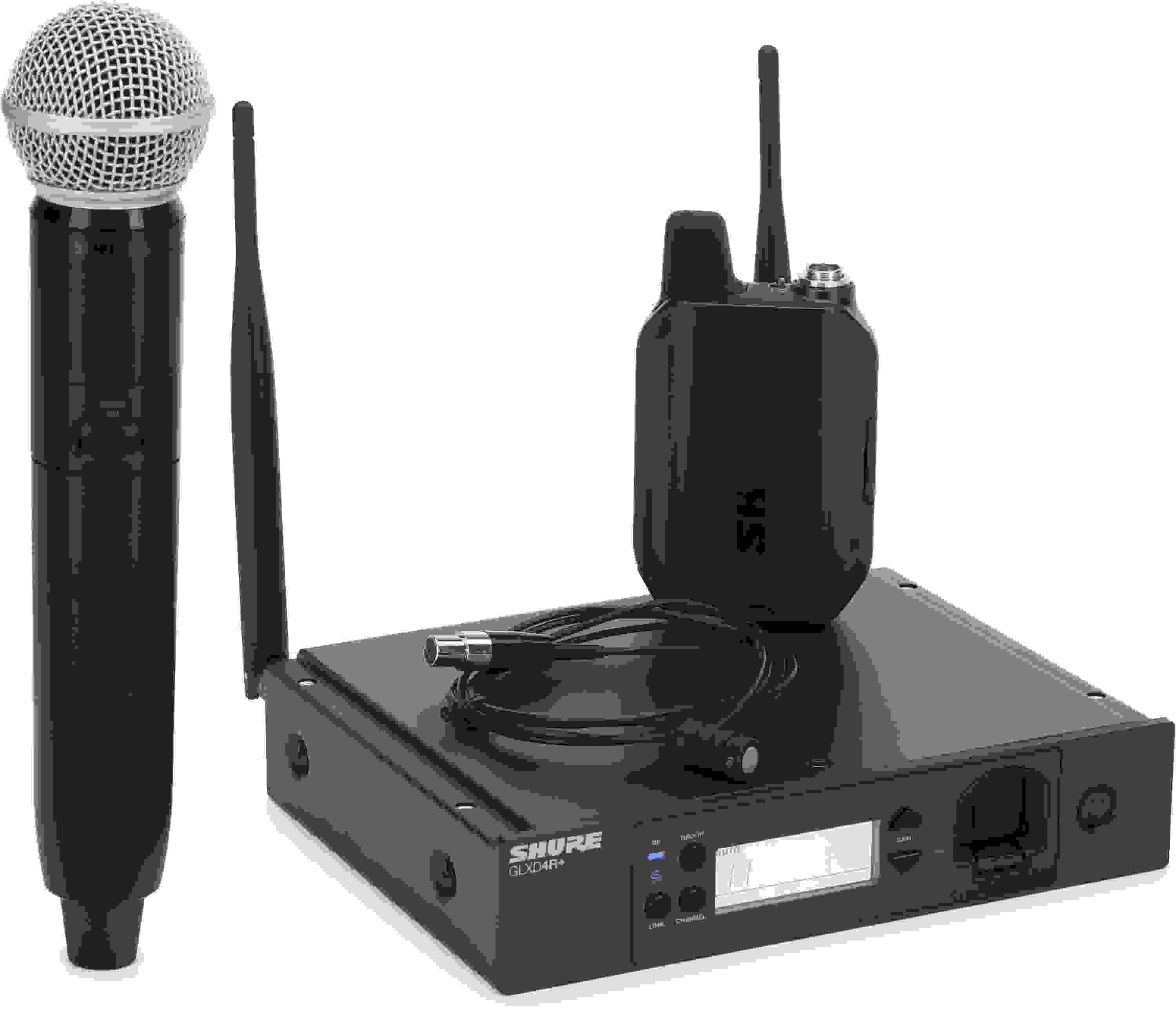 Shure GLXD124R+/85 Digital Wireless Combo Rackmount System with SM58 Capsule and WL185 Lavalier ...