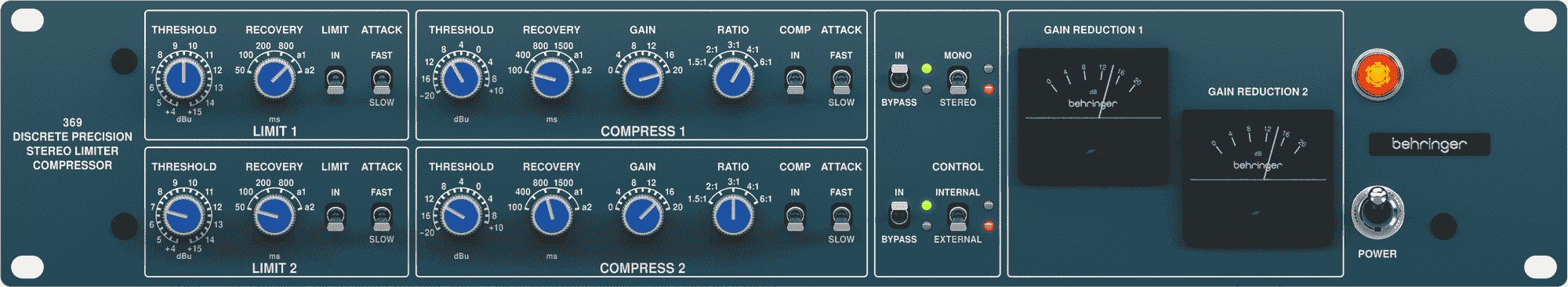 Behringer 369 2-channel Rackmounted Stereo Compressor | Sweetwater
