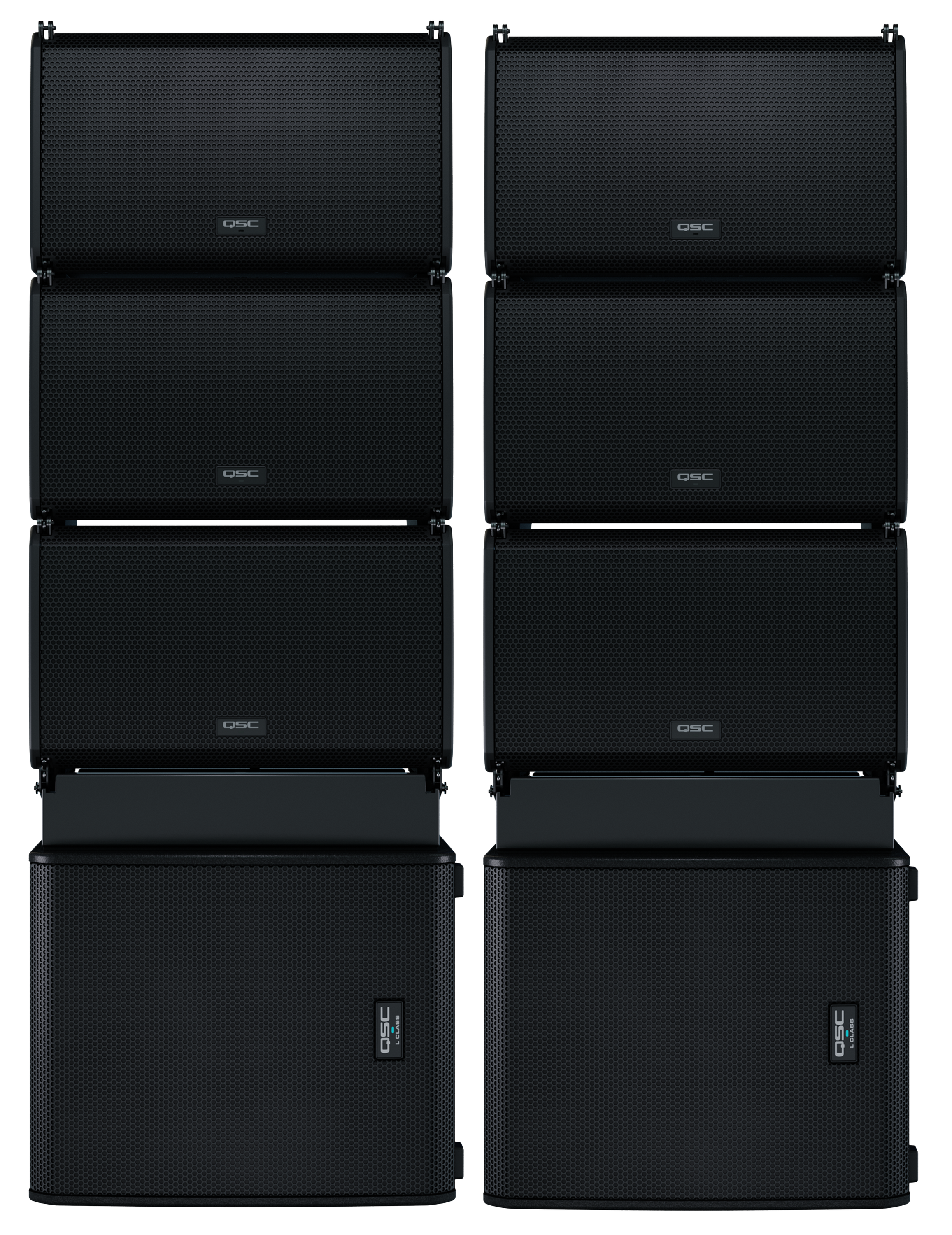 QSC Triple LA112 2,400W 12-inch Active Line Array Speakers and LS118 ...