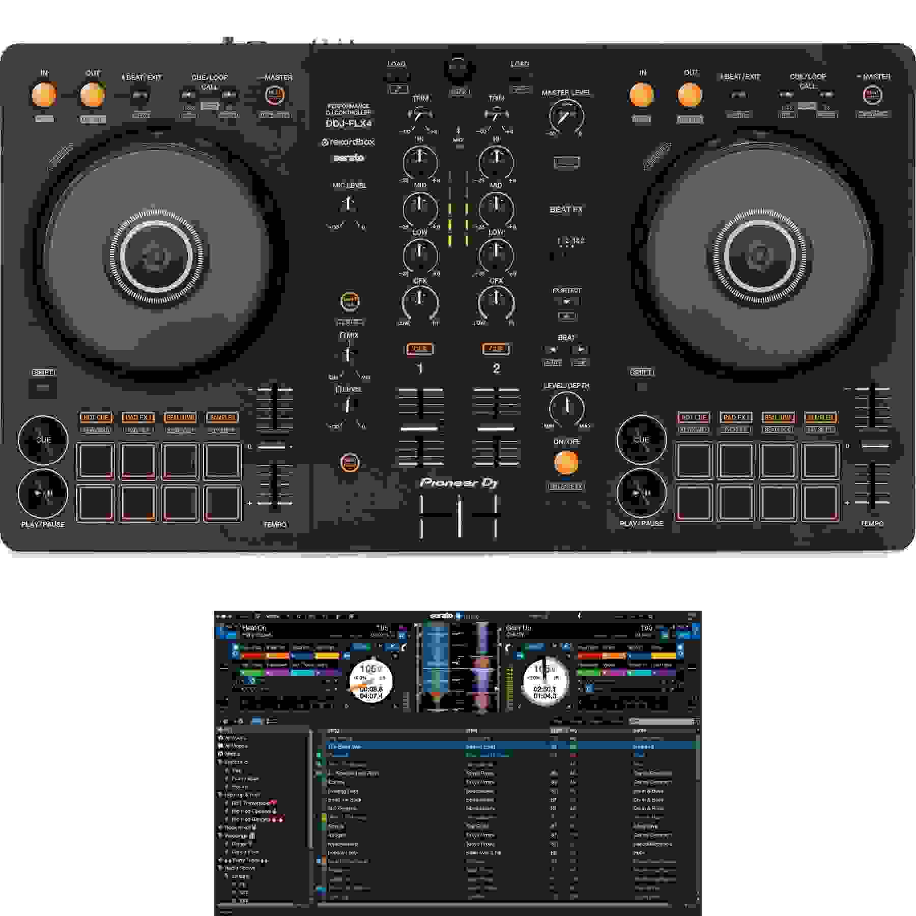 Pioneer DJ DDJ-FLX4 2-deck DJ Controller and Serato DJ Pro Software ...