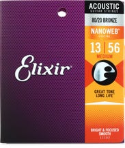Elixir Strings 11102 Nanoweb 80/20 Acoustic Guitar Strings - .013-.056 ...