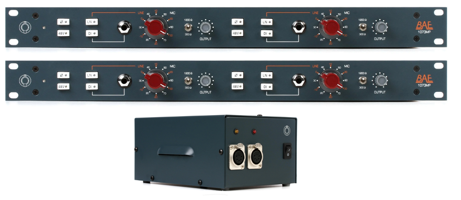 BAE 1073MP Quad-channel Rackmount Microphone Preamp Bundle | Sweetwater