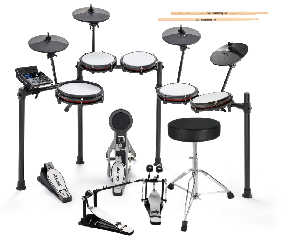 Alesis Nitro Max Mesh Electronic Drum Set and Double Bass Pedal ...