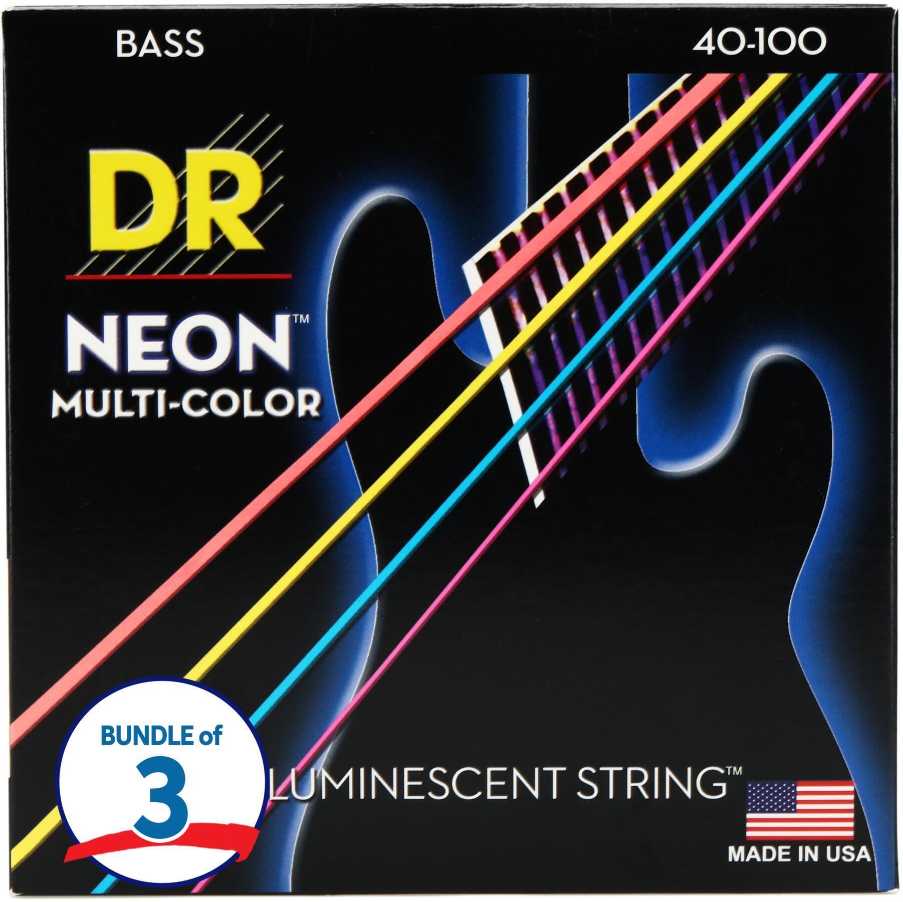 DR Strings NMCB-40 Hi-Def Neon Multi-Color K3 Coated Bass Guitar ...