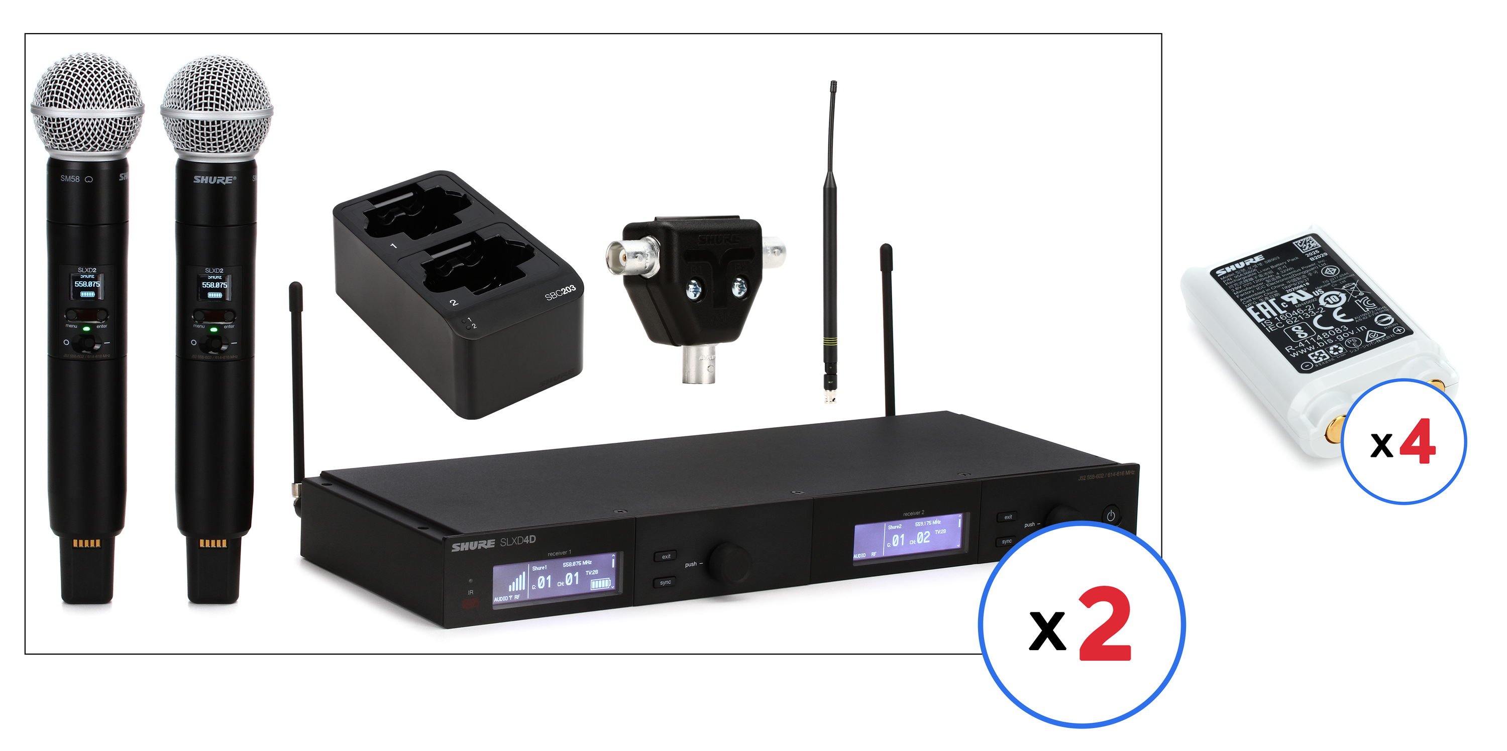 Shure SLXD24D 4-Channel Handheld Wireless Bundle - J52 Band | Sweetwater