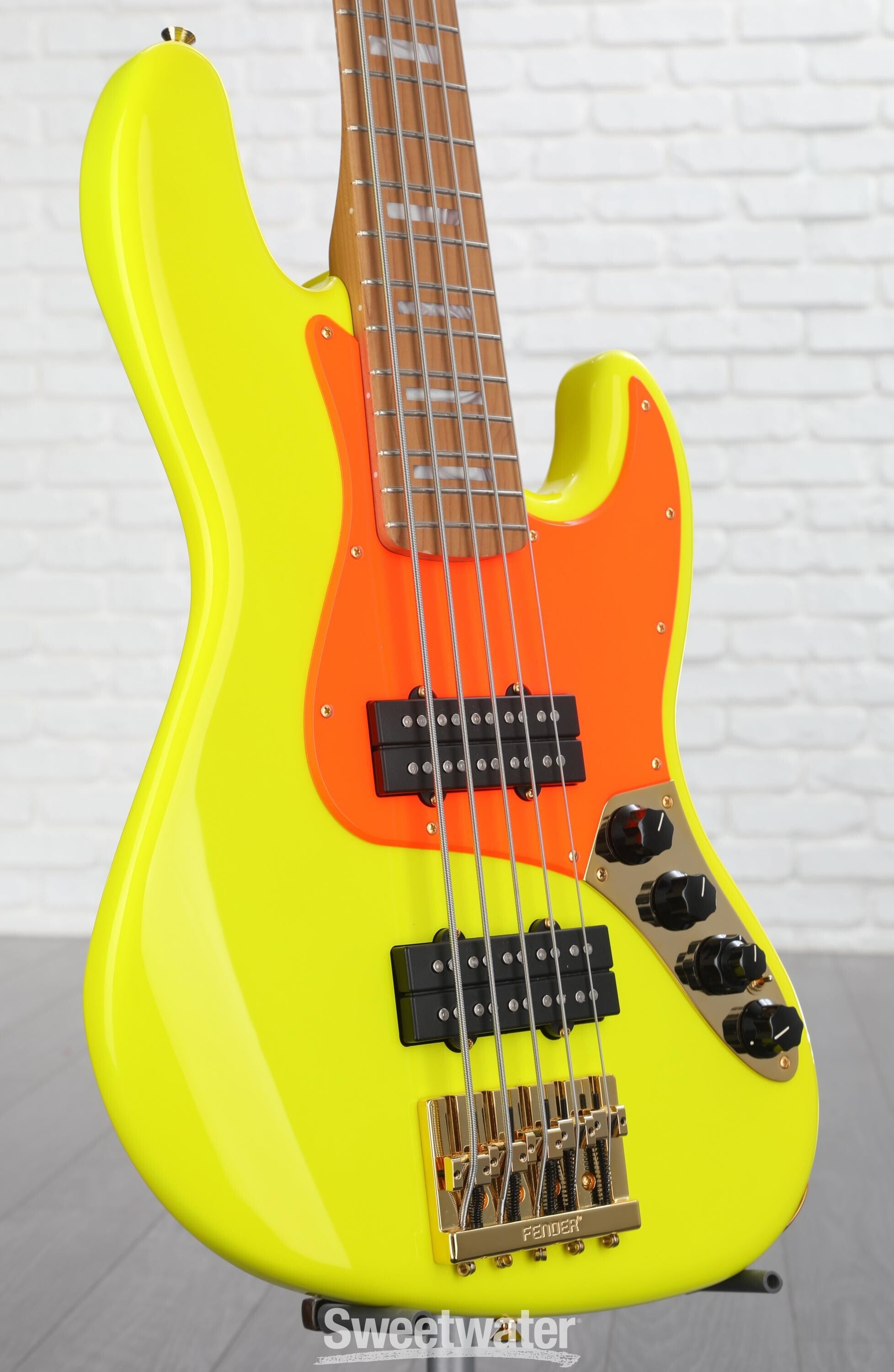 Fender MonoNeon Jazz Bass V - Fluorescent Yellow | Sweetwater