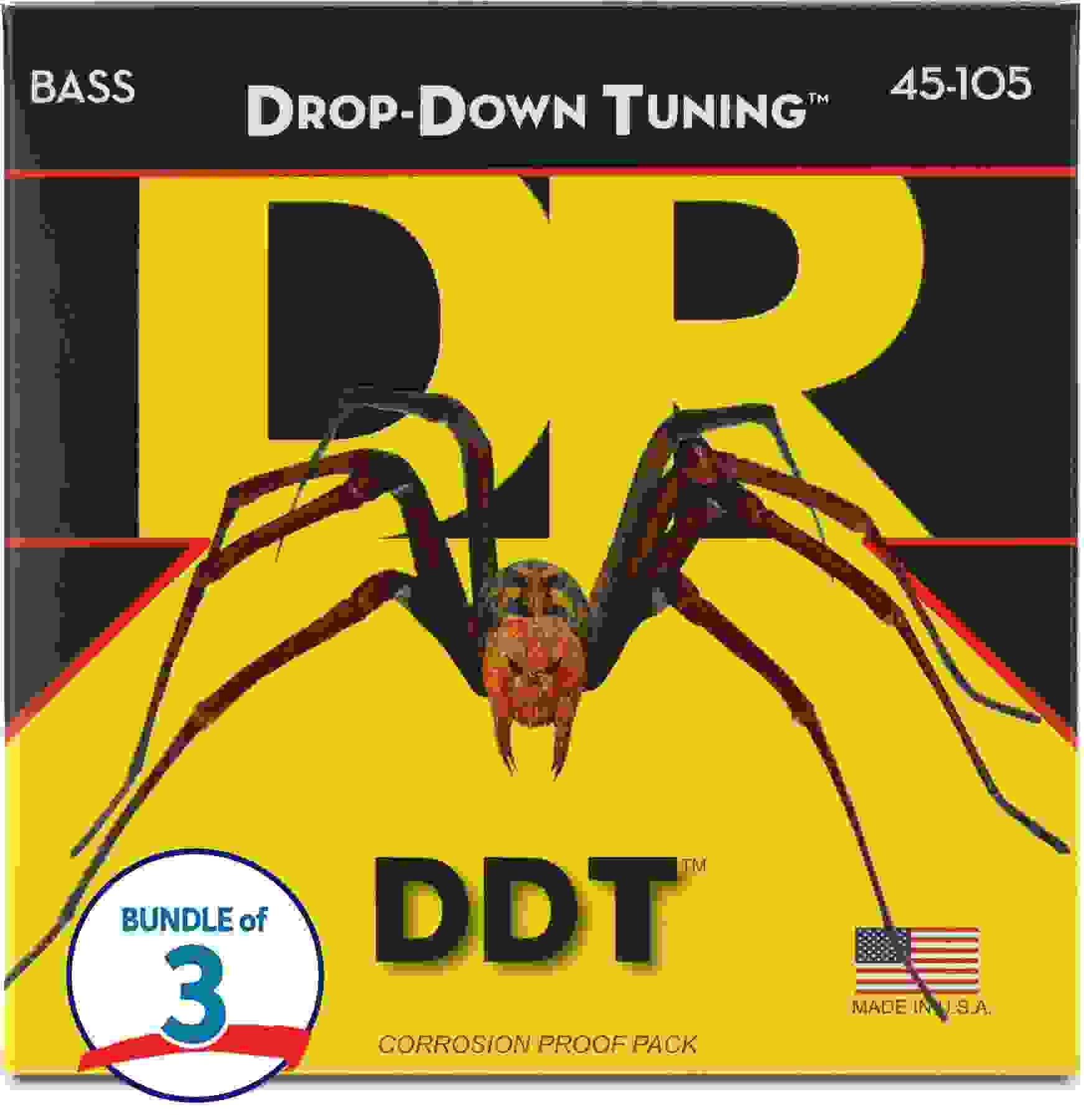 DR Strings DDT-45 Drop-Down Tuning Stainless Steel Bass Guitar Strings - .045-.105 Medium (3 ...