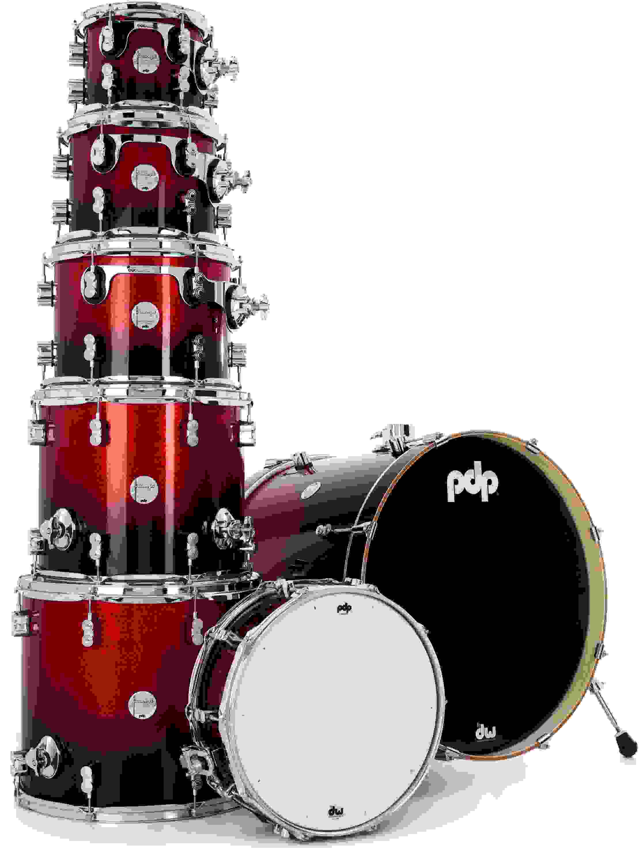 PDP Concept Maple 7-piece Shell Pack - Red To Black Sparkle Fade ...