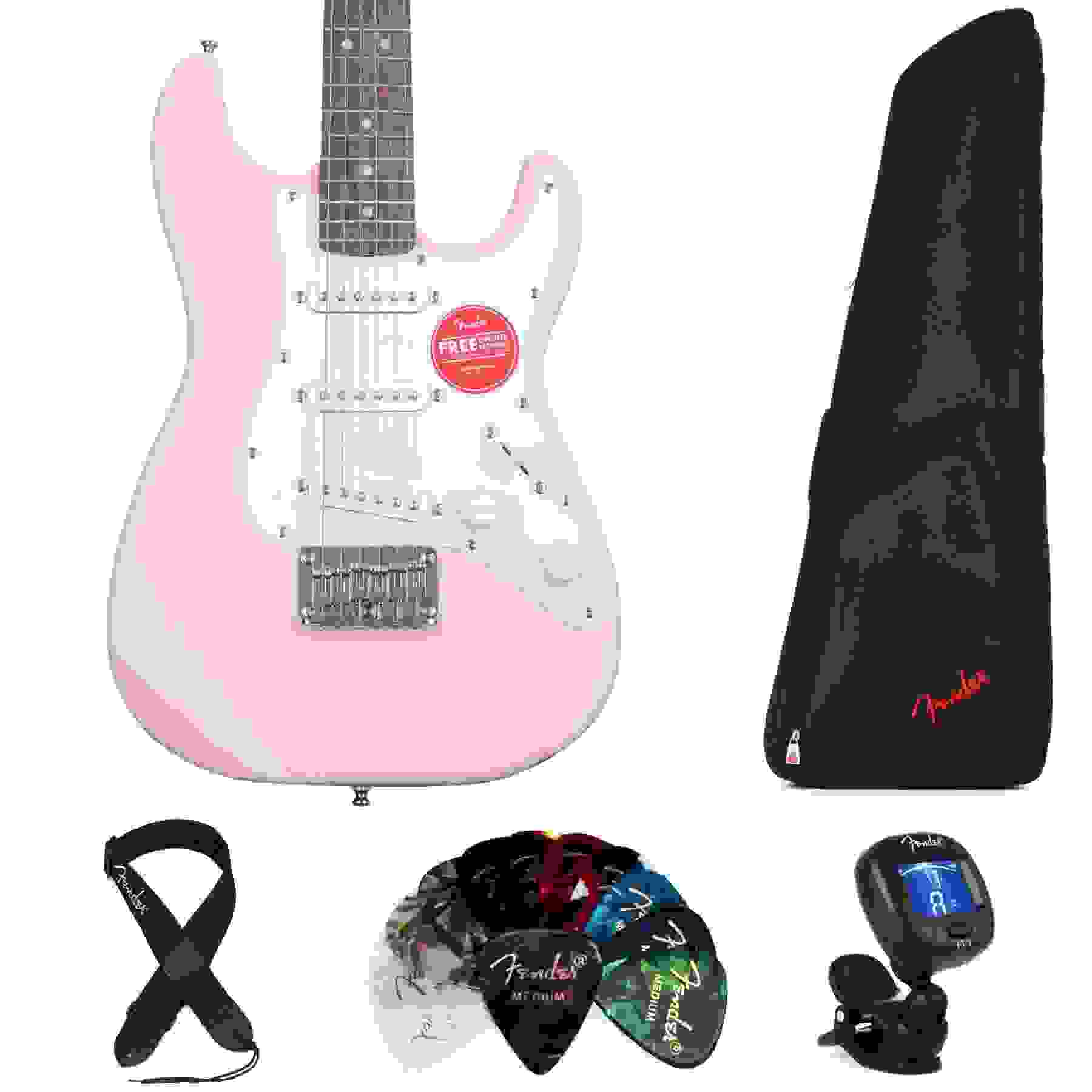 Squier Mini Strat Essentials Bundle - Shell Pink with Indian Laurel ...