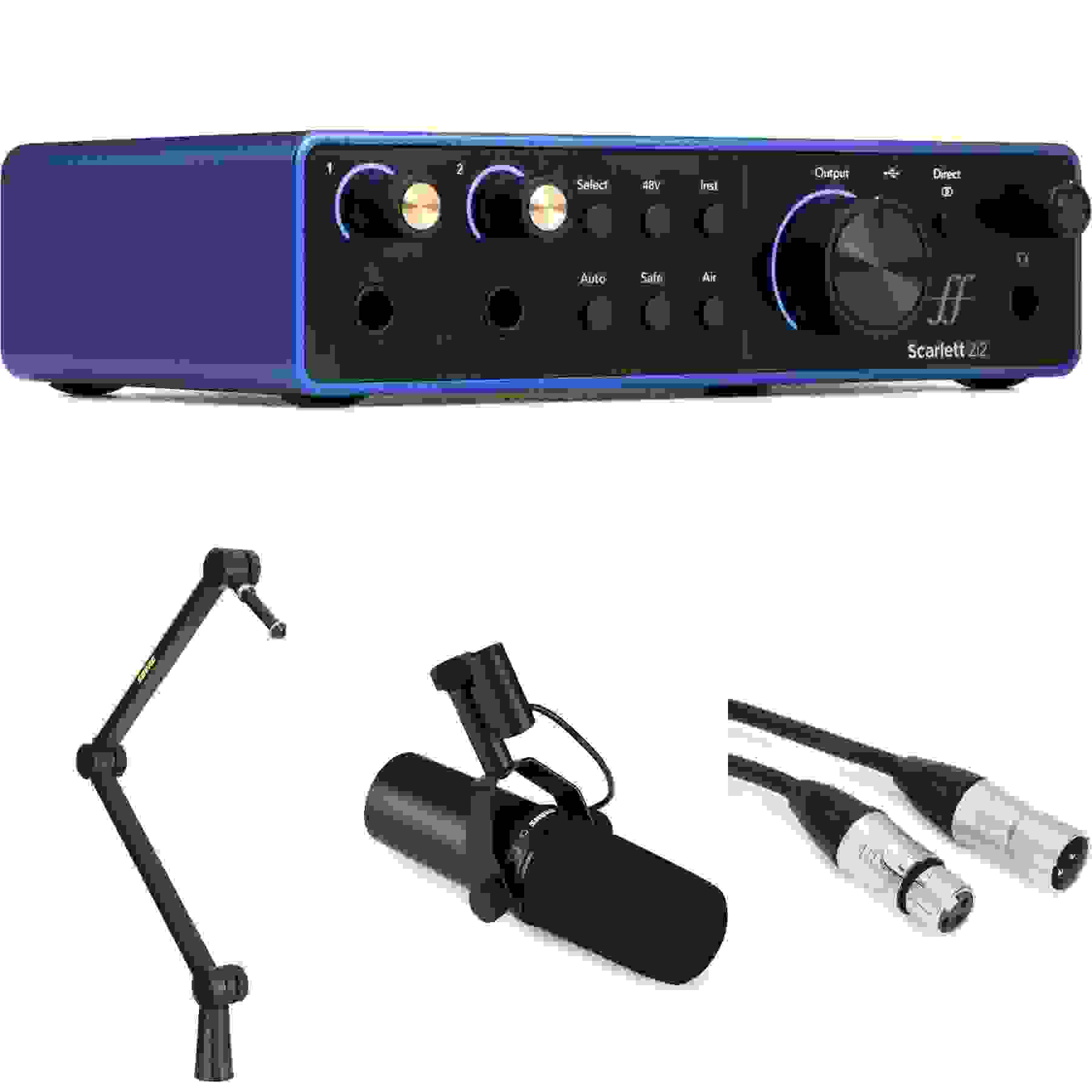 Focusrite Scarlett 2i2 USB-C Audio Interface with SM7dB and Boom Stand ...